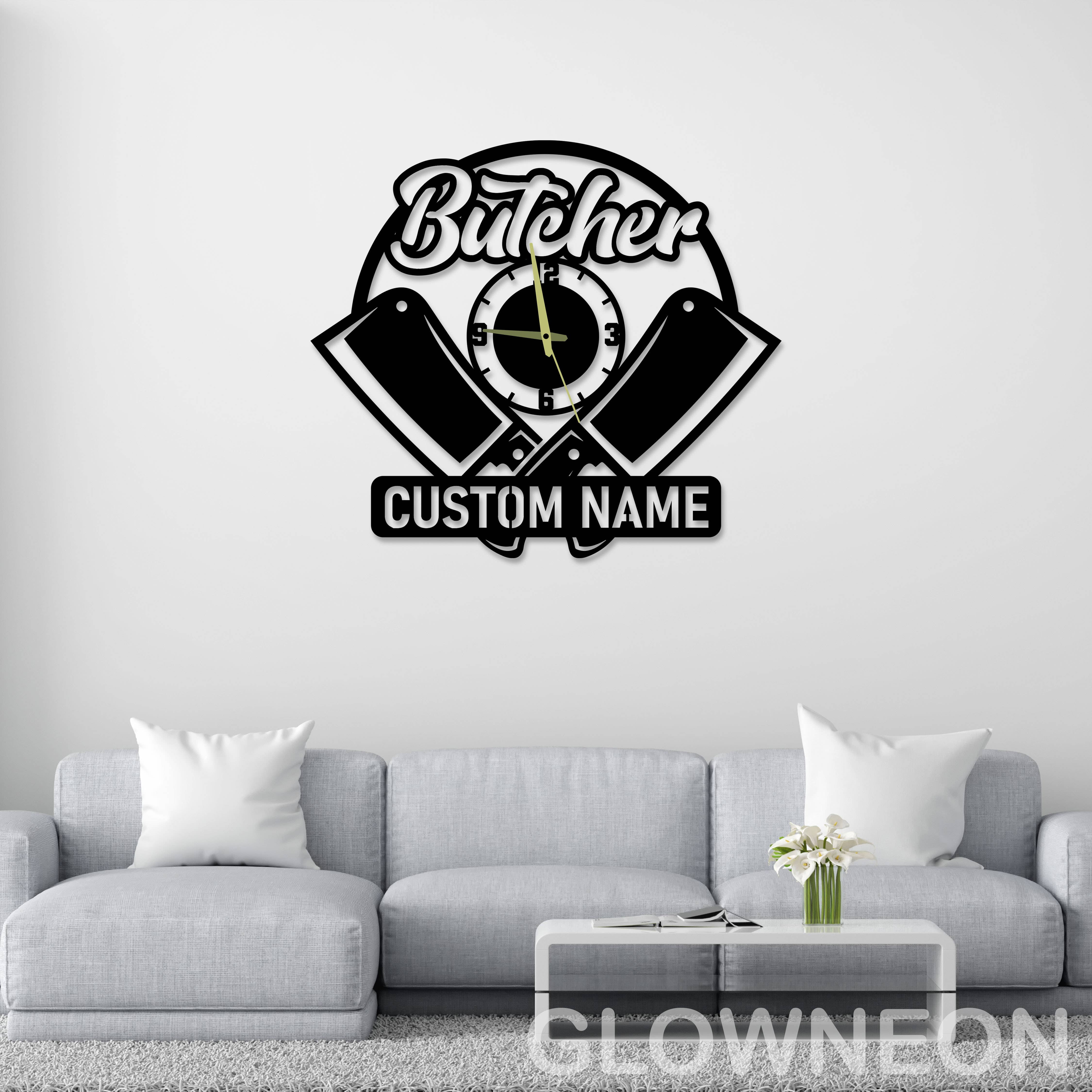 Glowneon Custom Metal Large Wall Clock For Butcher Shop Decoration ...
