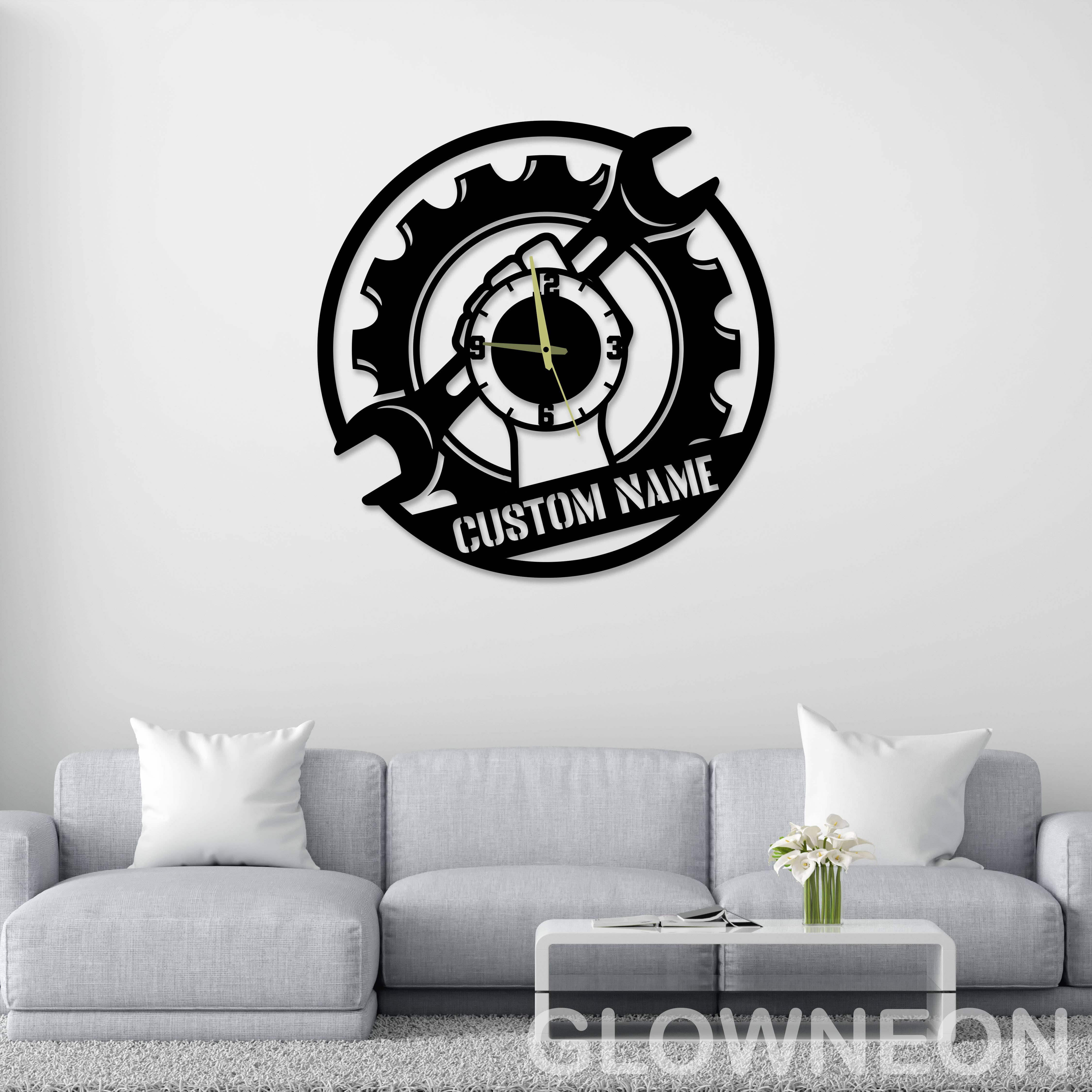 Glowneon Custom Modern Large Papa's Mechanic Garage Metal Wall Clock ...