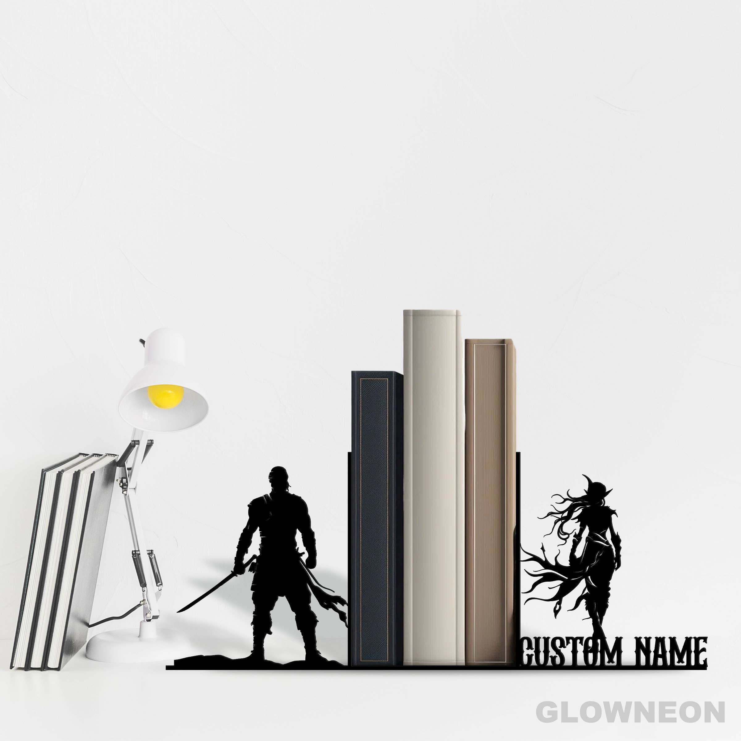Glowneon Custom Ninja Metal Black Book End, Man Office Book Nook Sign ...