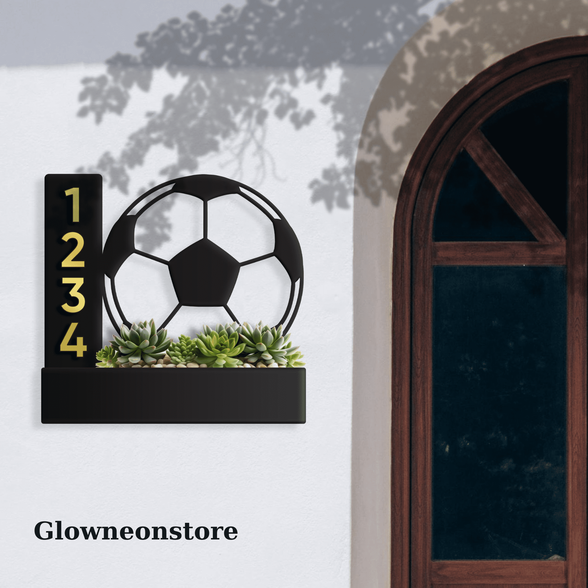Glowneon Custom Soccer Ball Succulent Plant House Number Address Sign ...