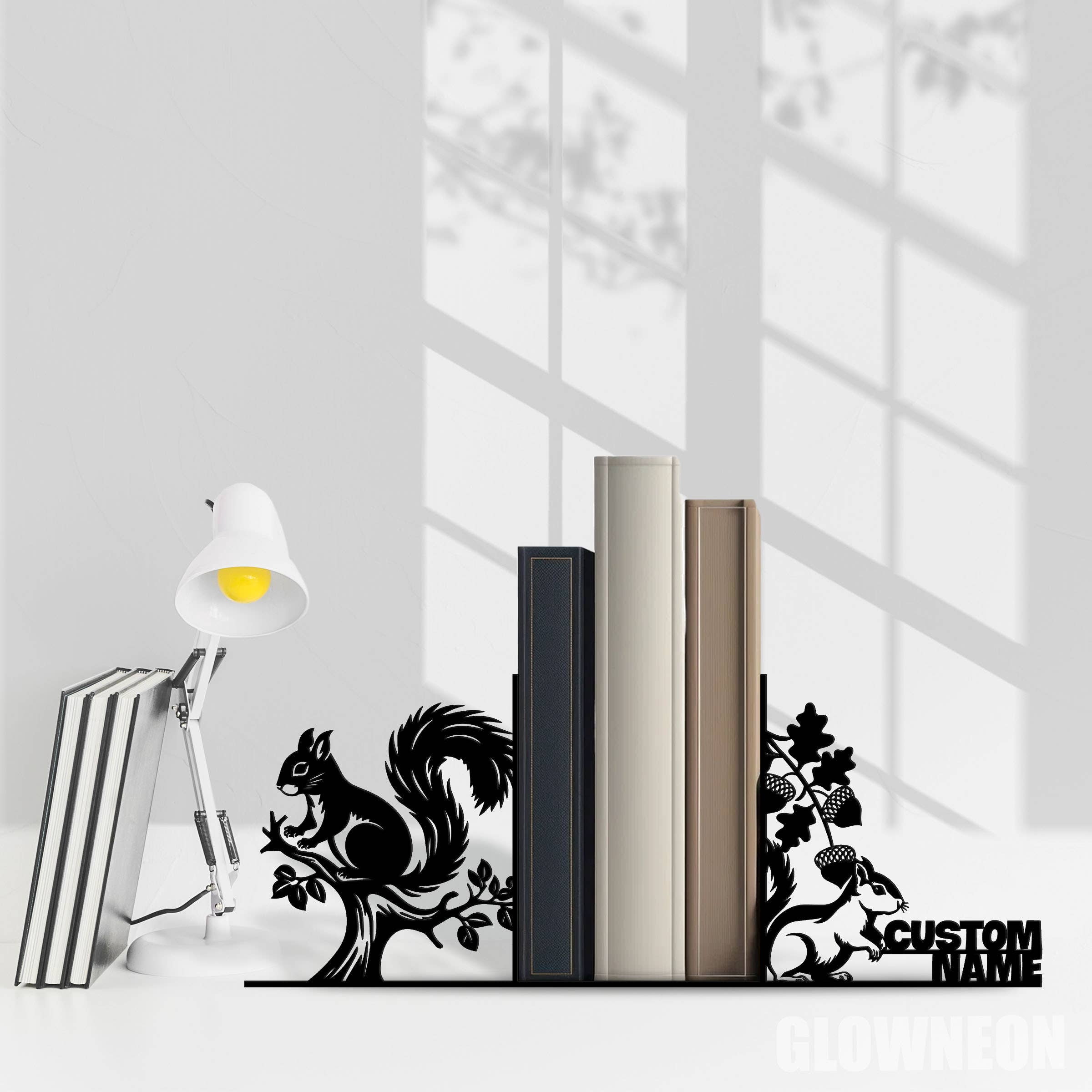 Glowneon Custom Squirrel Metal Table Bookends, Modern Book Nook Sign ...