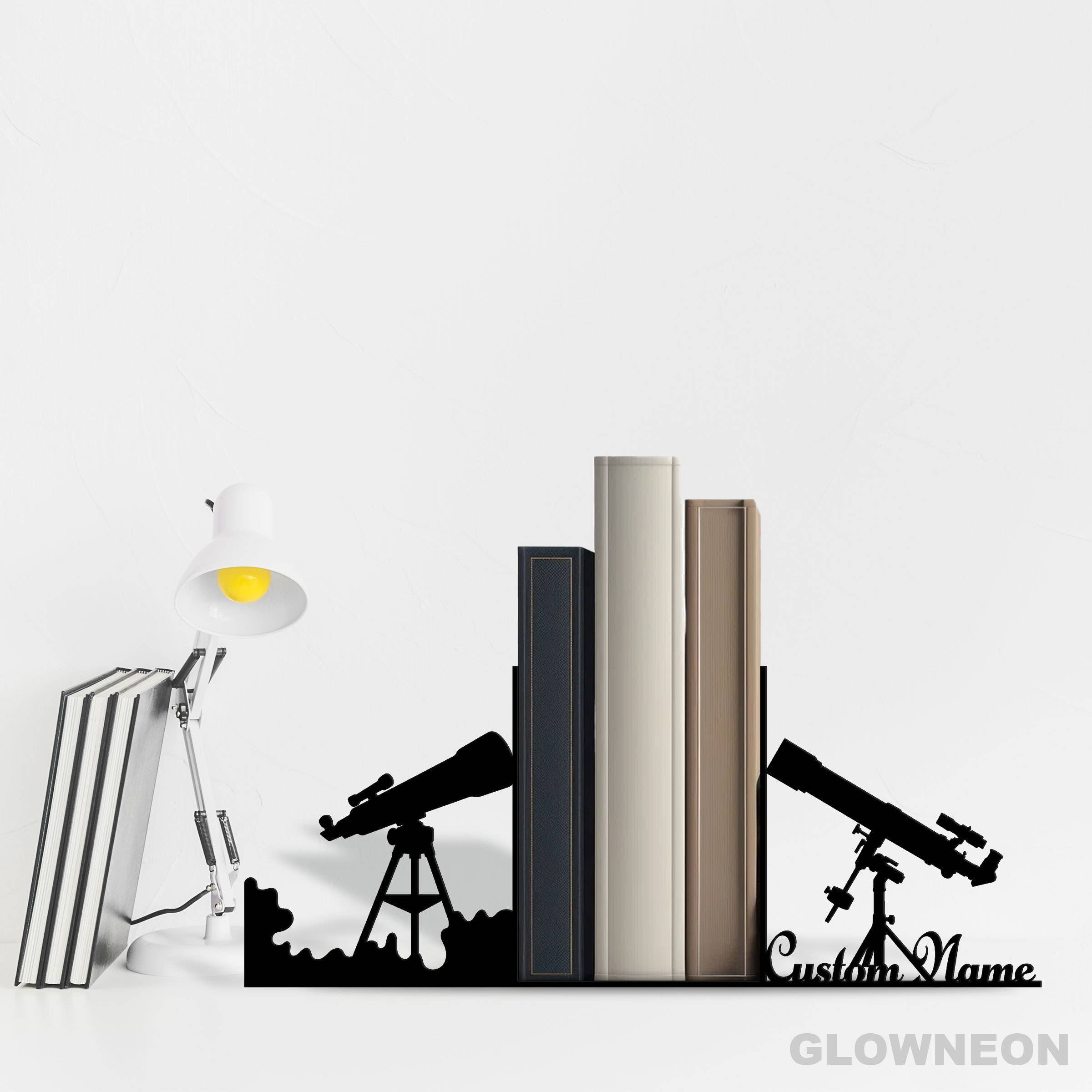Glowneon Custom Telescope Metal Bookends, Book Holder Book Nook Decor ...