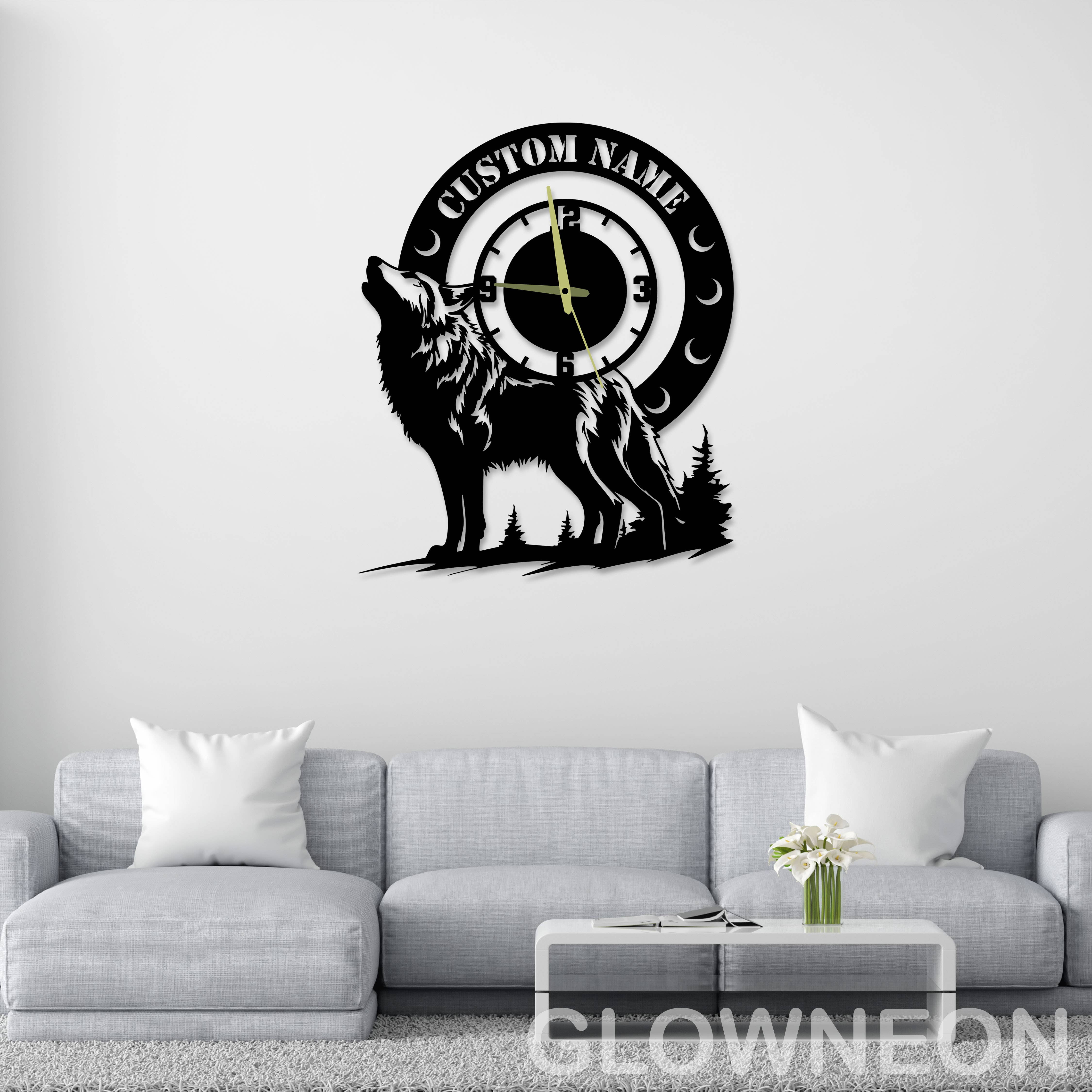 Glowneon Customized Wolf Wall Clock For Wild Animal Lover Home Decor ...