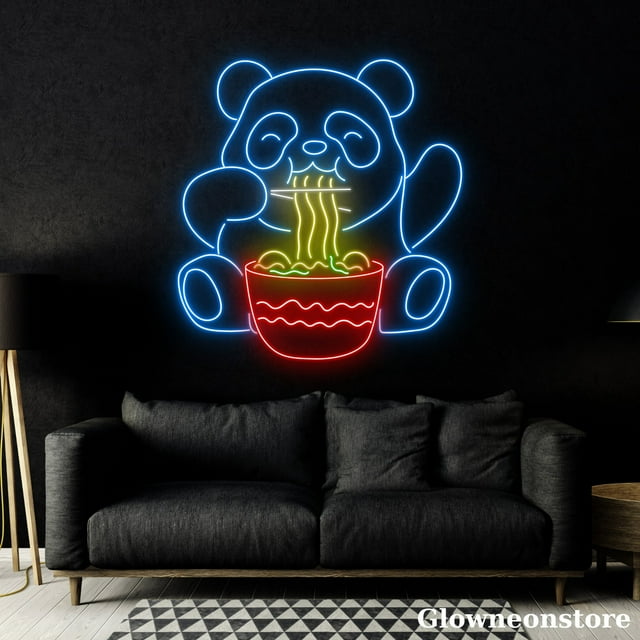 Glowneon Cute Panda Eat Ramen Neon Sign, Panda Led Sign, Ramen ...