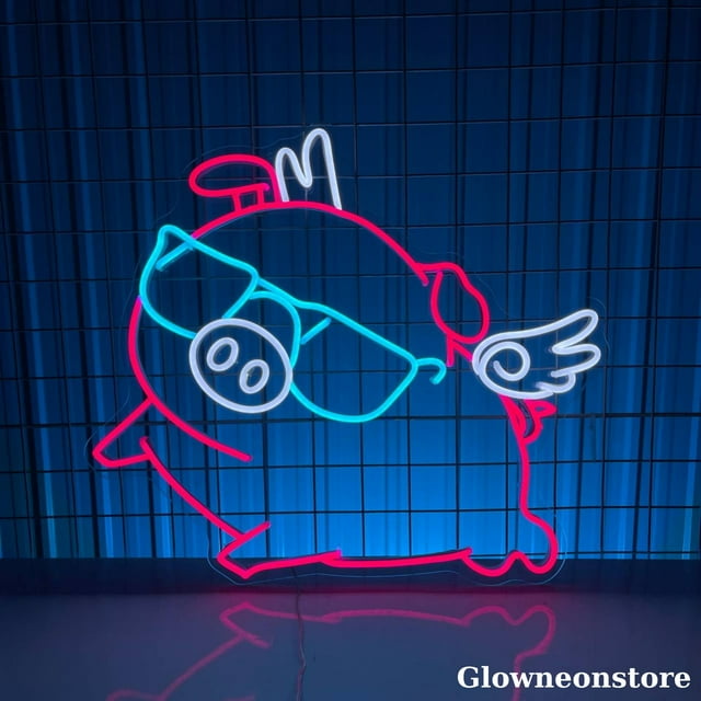 Glowneon Cute Pig With Wings Neon Sign, Pig Led Light, Pig Decor, Pig ...