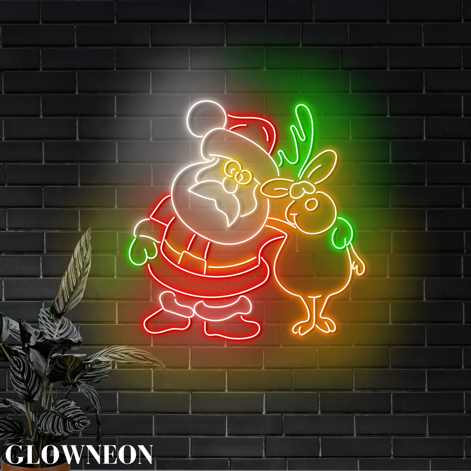 Glowneon Cute Santa Reindeer Wall Neon Sign, Christmas Holiday Decor ...