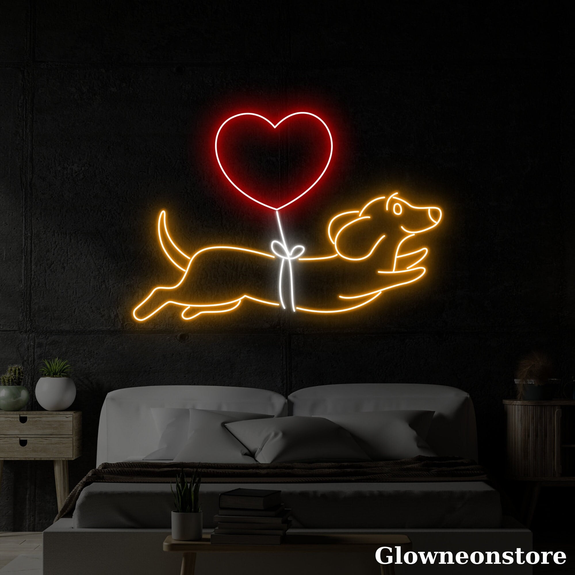Glowneon Dachshund Balloon Heart Neon, Dachshund LED Sign, Dachshund ...