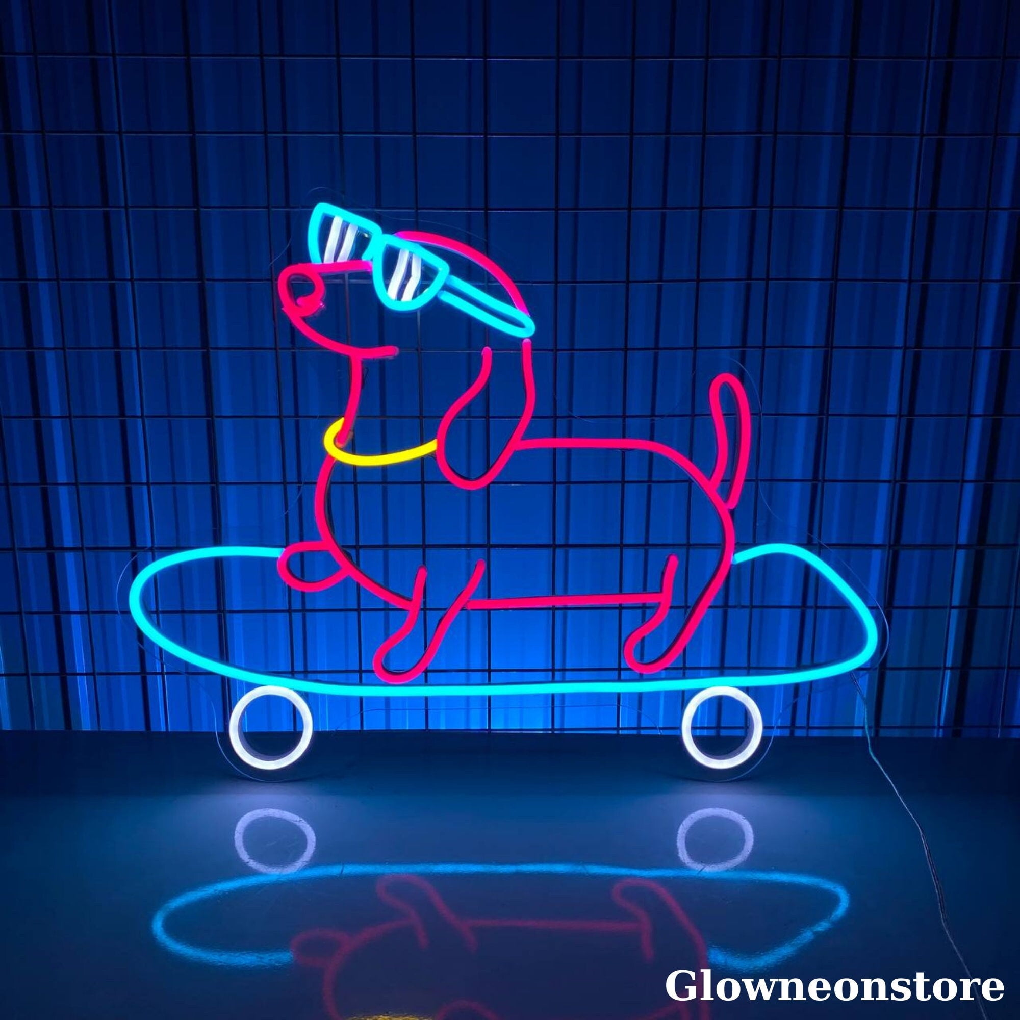 Glowneon Dachshund Dog Skateboard Neon Sign, Sausage Dog Sign, Skate ...