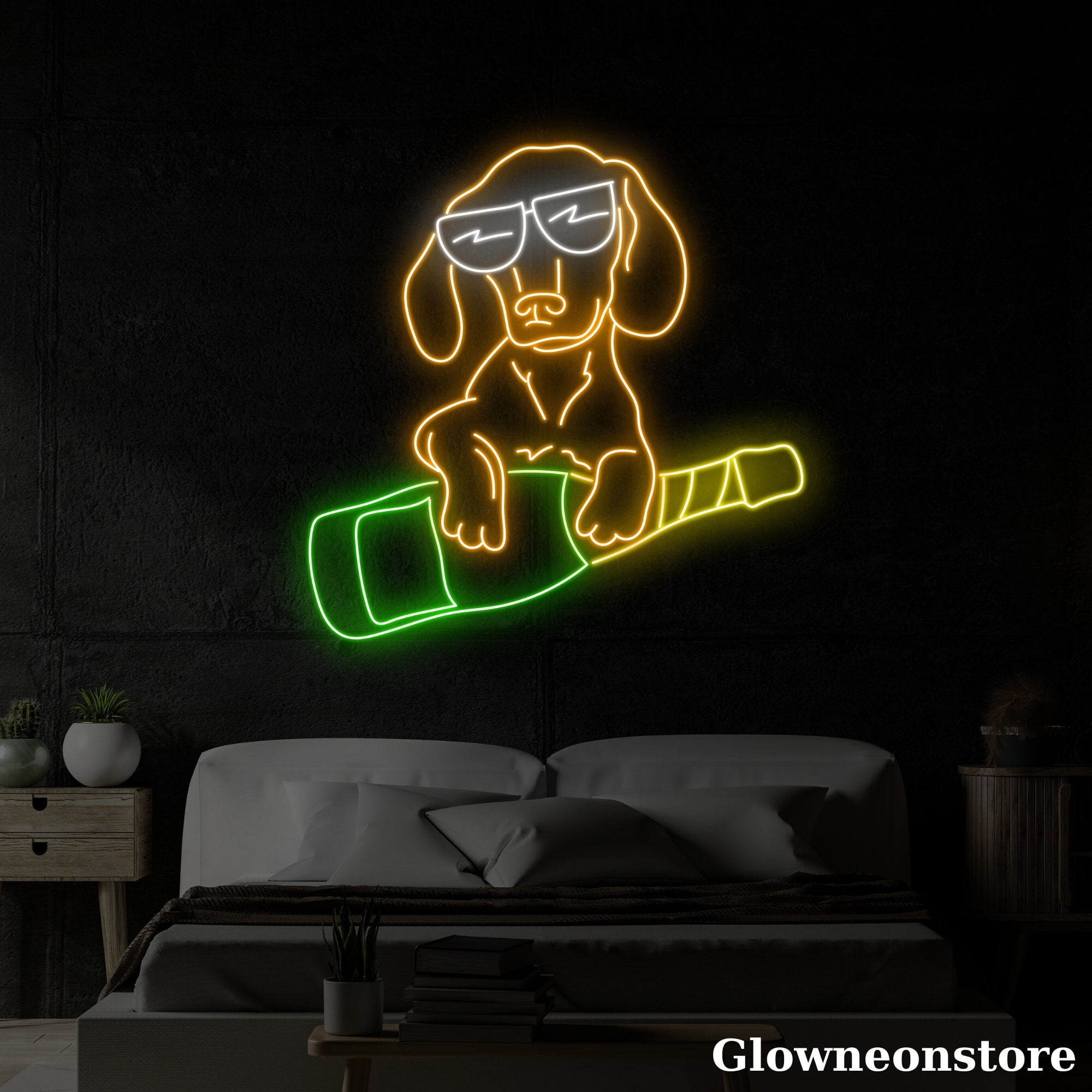Glowneon Dachshund Dog With Champagne Neon Sign, Dachshund Dog Led Sign ...
