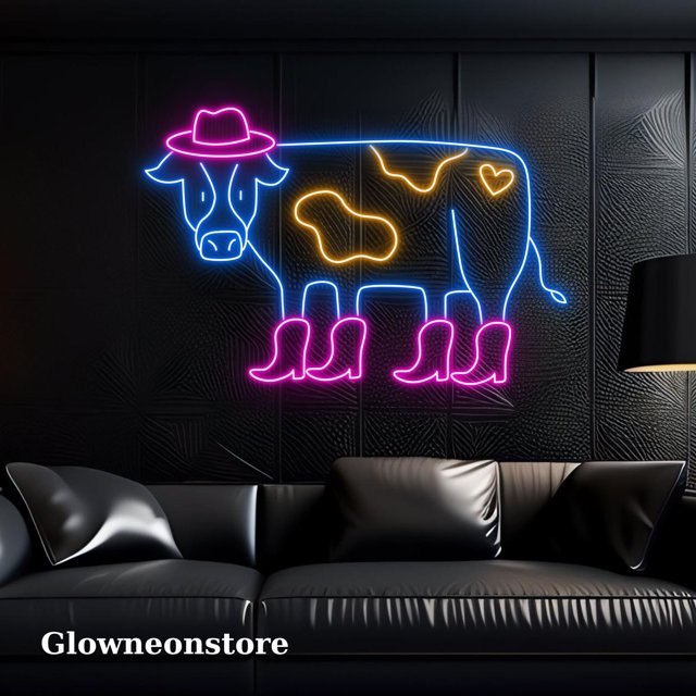 Glowneon Dairy Cow Neon Sign, Dairy Cow Led Light, Cow Farm Neon Sign ...