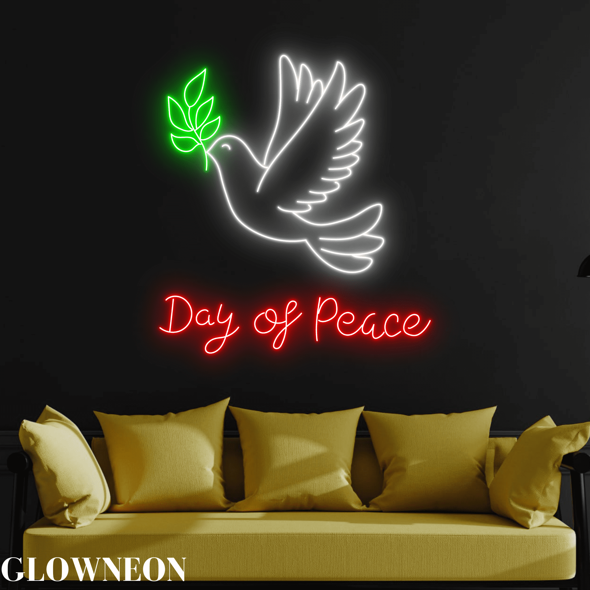 Glowneon Day Of Peace Neon Light, Peace Dove For Home Wall Led Decor ...