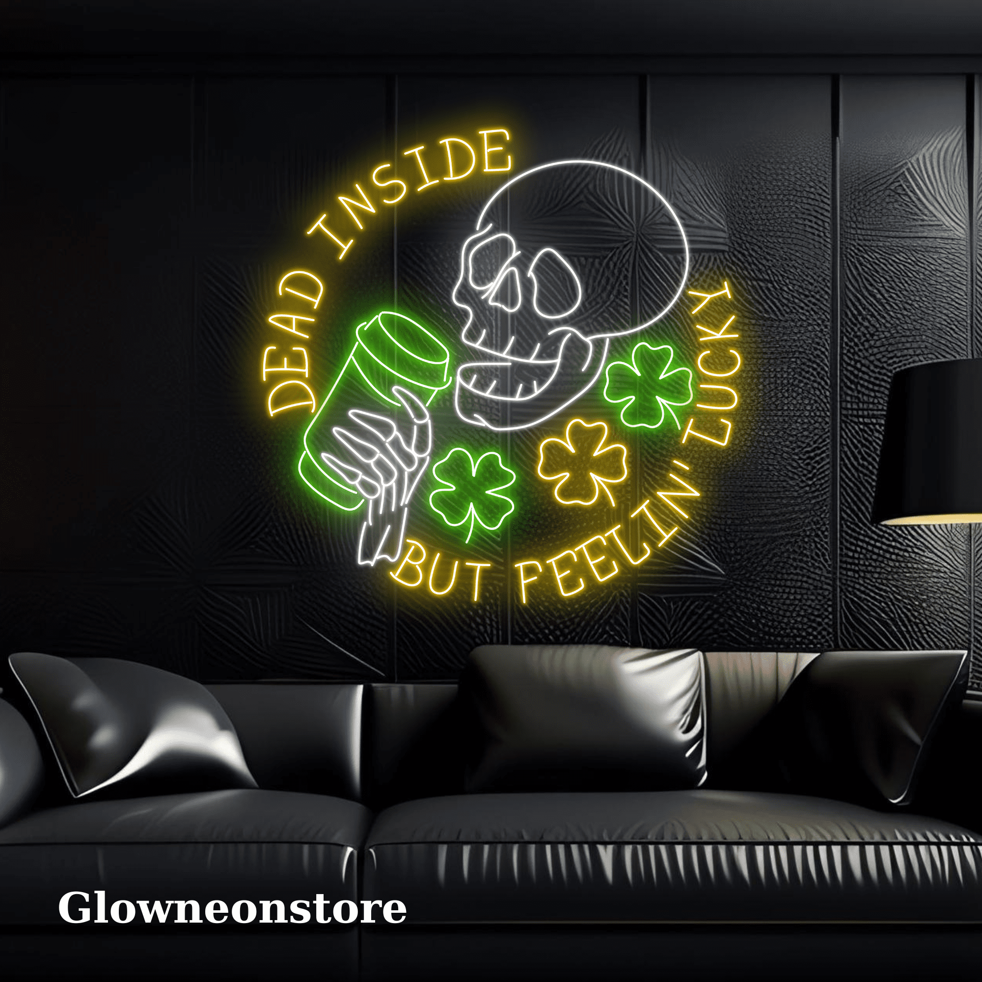 Glowneon Dead Inside But Feelin Lucky Led, Skeleton Lucky Neon Light ...