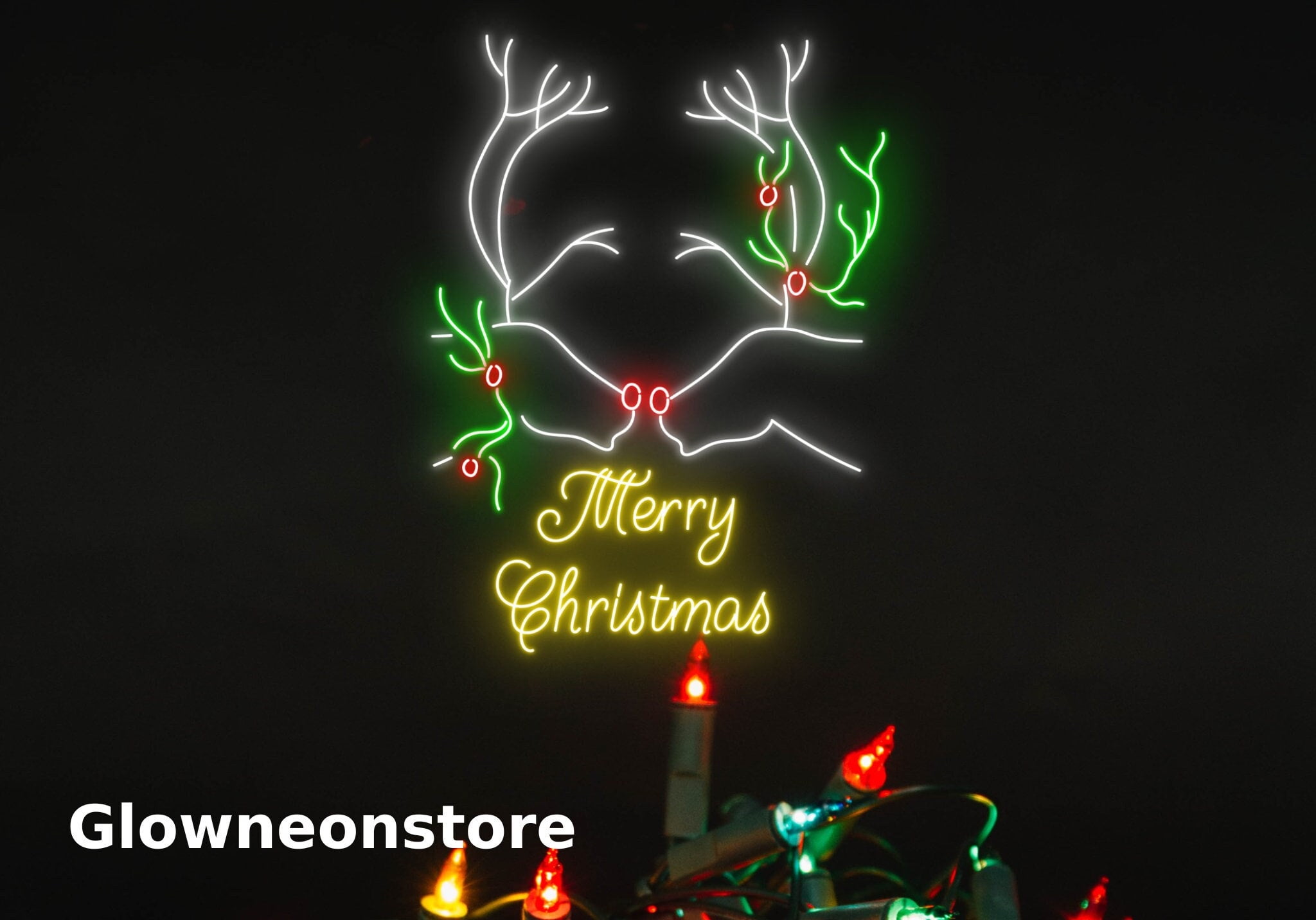 Glowneon Deer Merry Christmas Neon Sign, Deer Neon Sign, Santa Reindeer ...