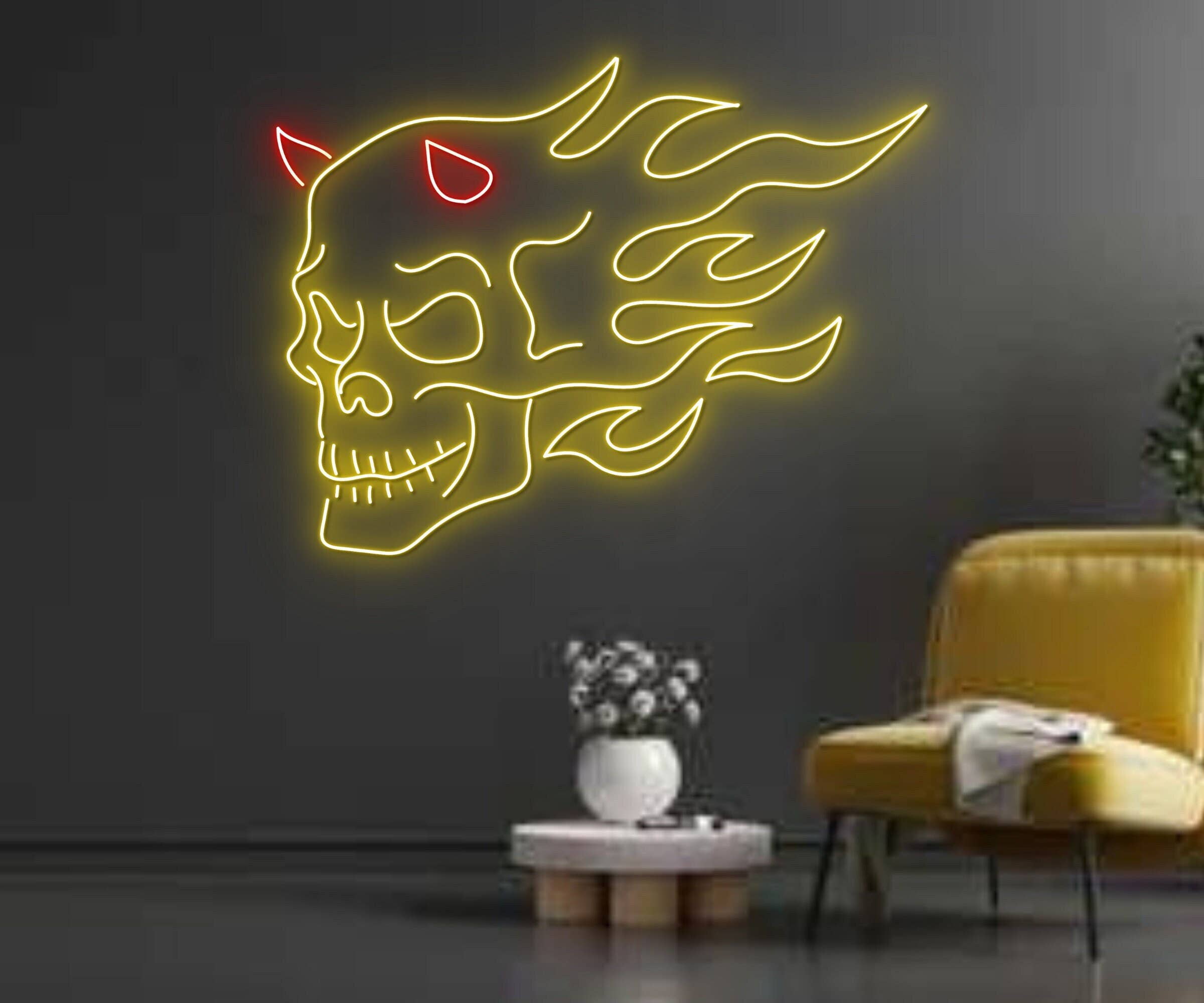 Glowneon Devil Skull W/ Horn Neon Sign, Halloween Wall Art Decor ...