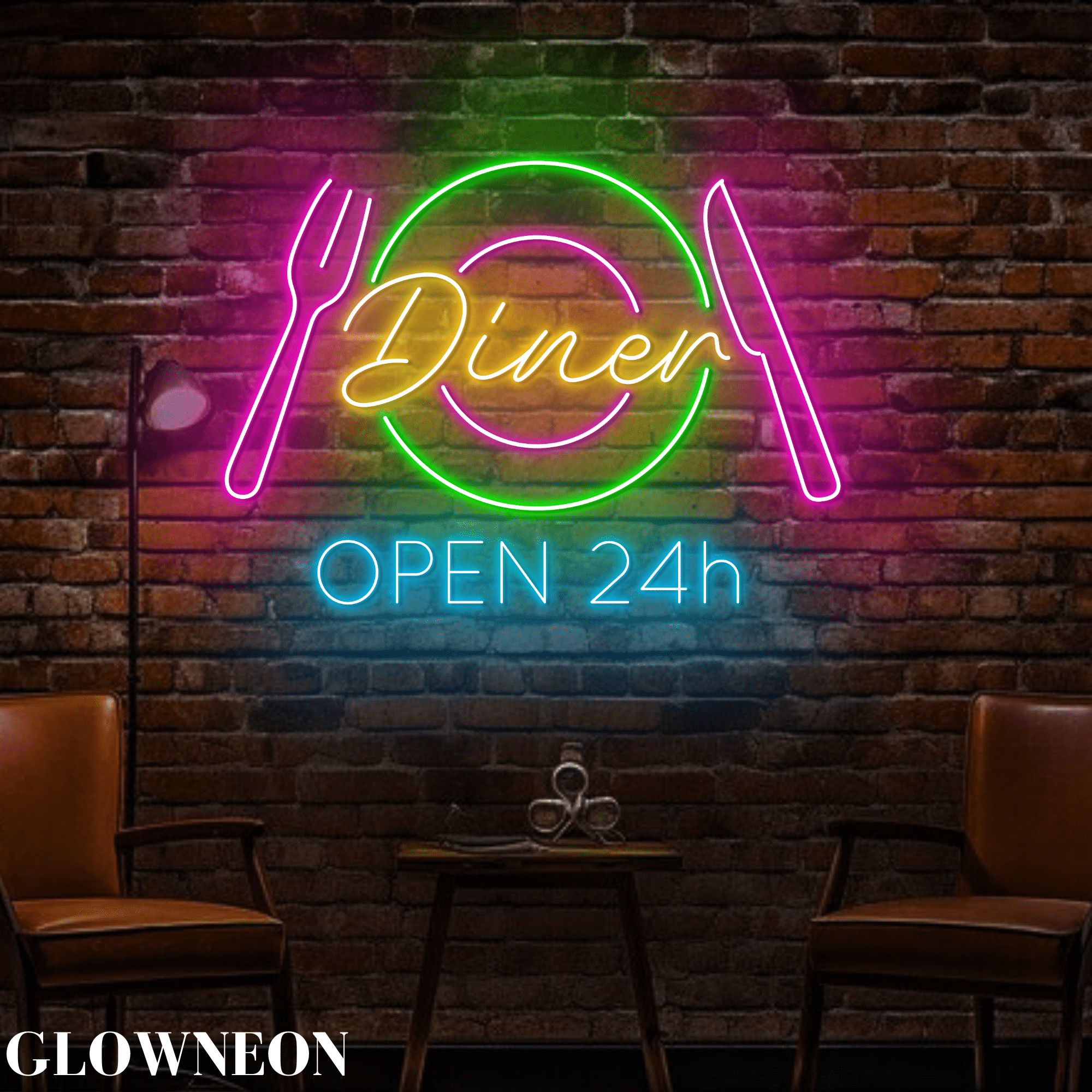 Glowneon Diner Open 24h Neon Sign, Restaurant Kitchen Open Wall Decor ...
