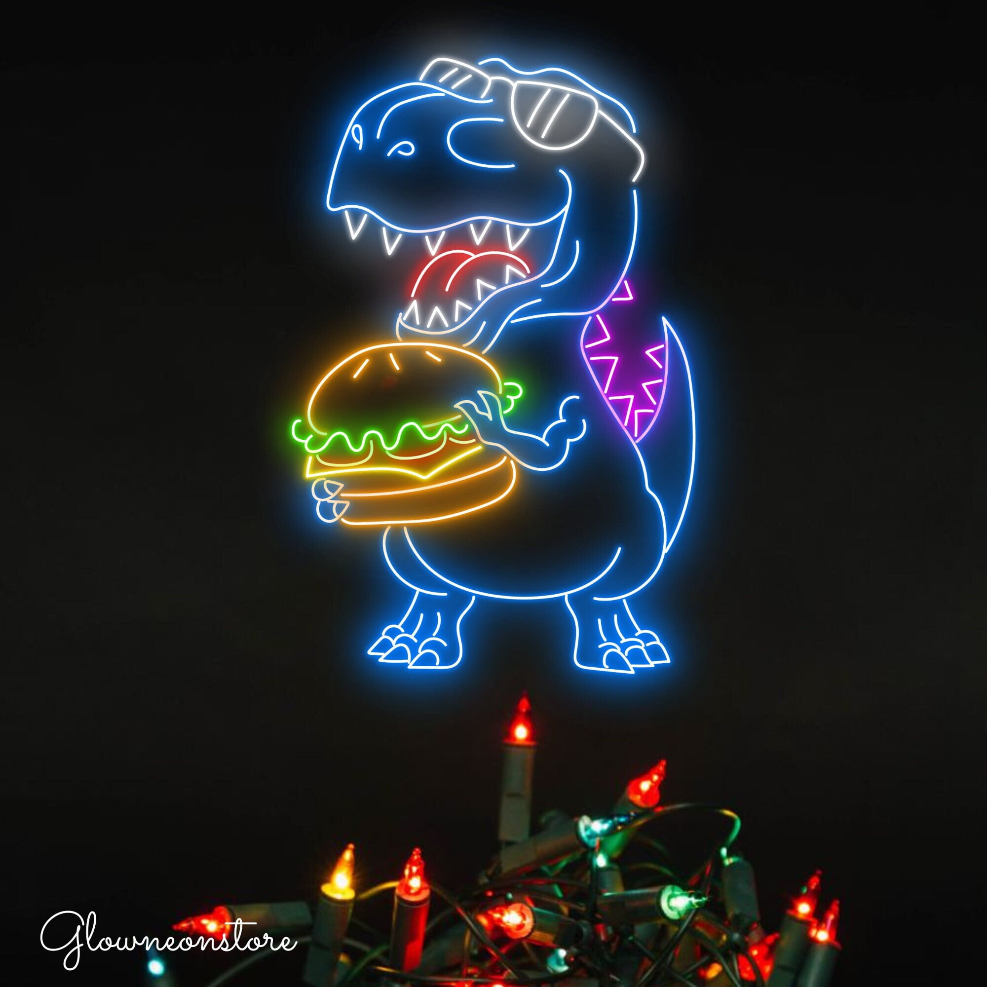 Glowneon Dinosaur Eat Burger Neon Sign, Dinosaur Led Light, Welcome ...