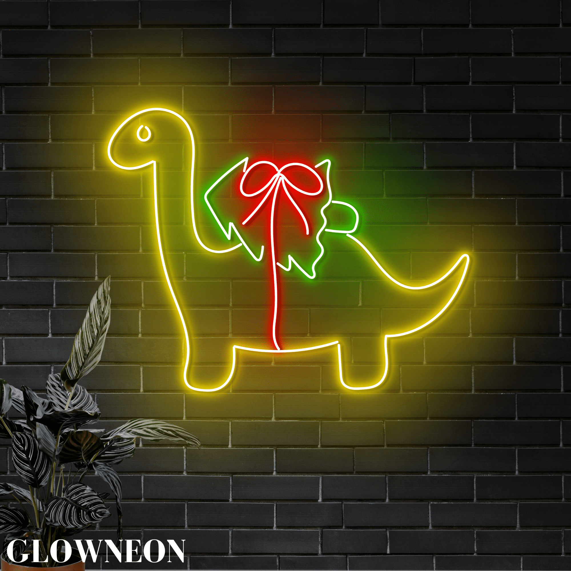 Glowneon Dinosaur Pine Tree Neon Sign, Christmas Dinosaur Wall Decor ...