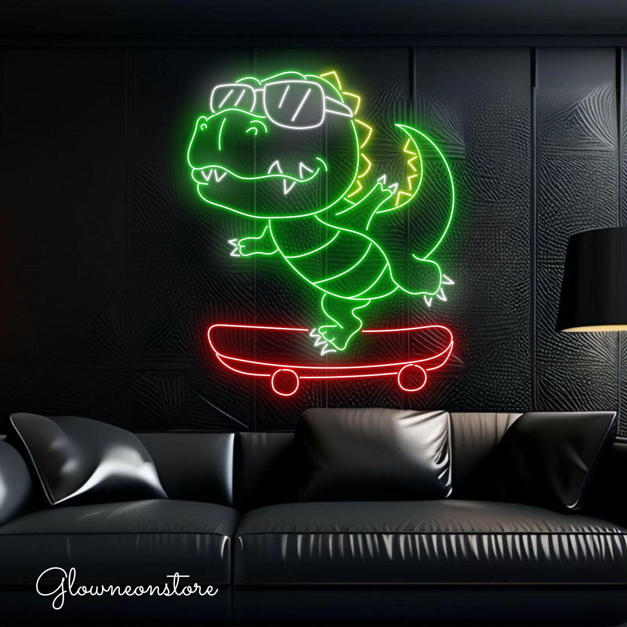 Glowneon Dinosaur Skateboarding Neon Sign, Dinosaur Skateboarding Led ...