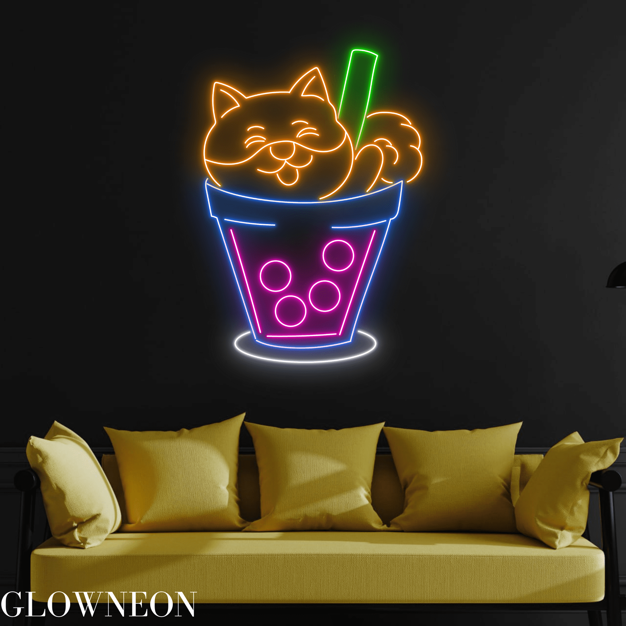 Glowneon Dog Bubble Milk Tea Neon Sign, Bubble Milk Tea Shop Led Sign ...