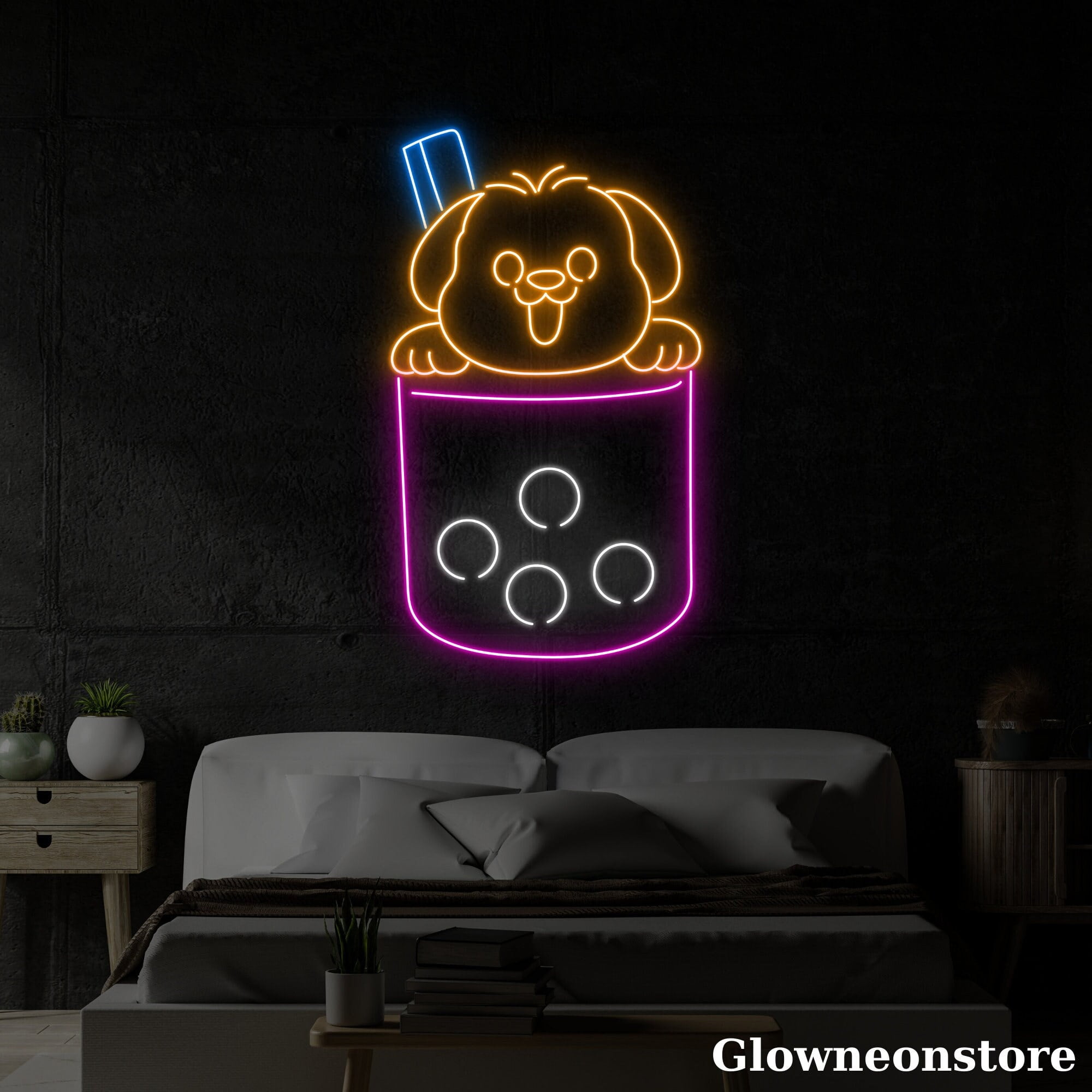 Glowneon Dog Bubble Tea Neon Sign, Bubble Tea Led Sign, Boba Tea Light ...
