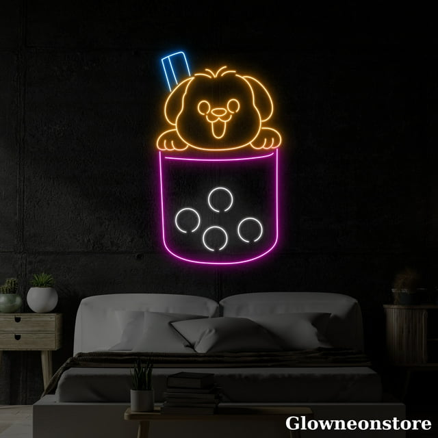 Glowneon Dog Bubble Tea Neon Sign, Bubble Tea Led Sign, Boba Tea Light ...