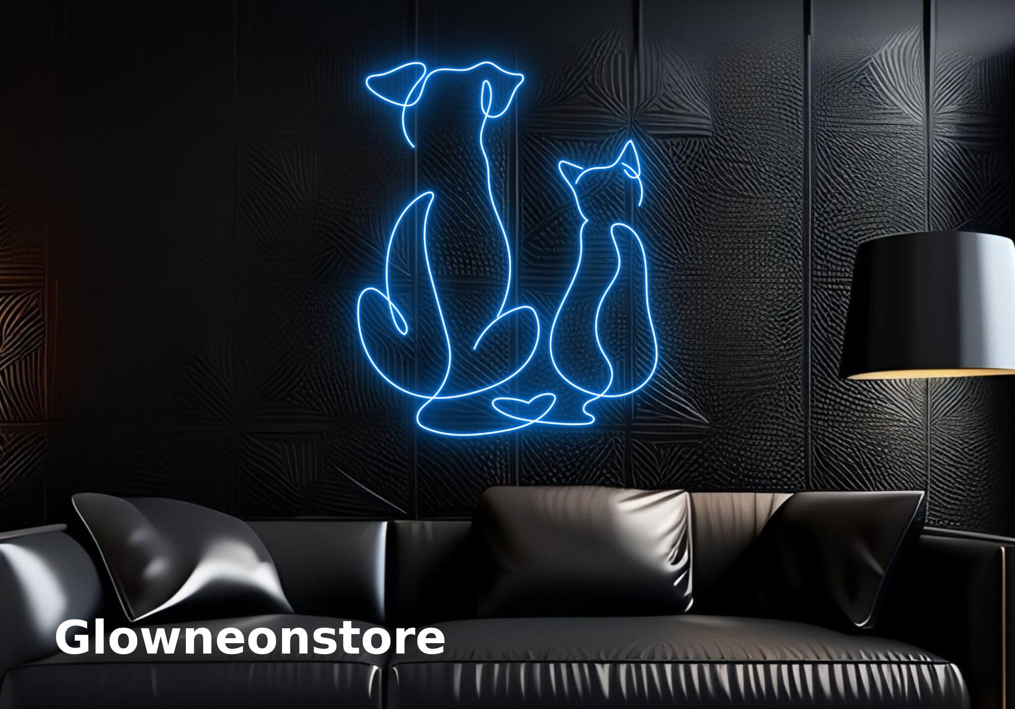Glowneon Dog Cat Turn Back Neon Sign, Dog Cat Line Art Sign, Animal ...