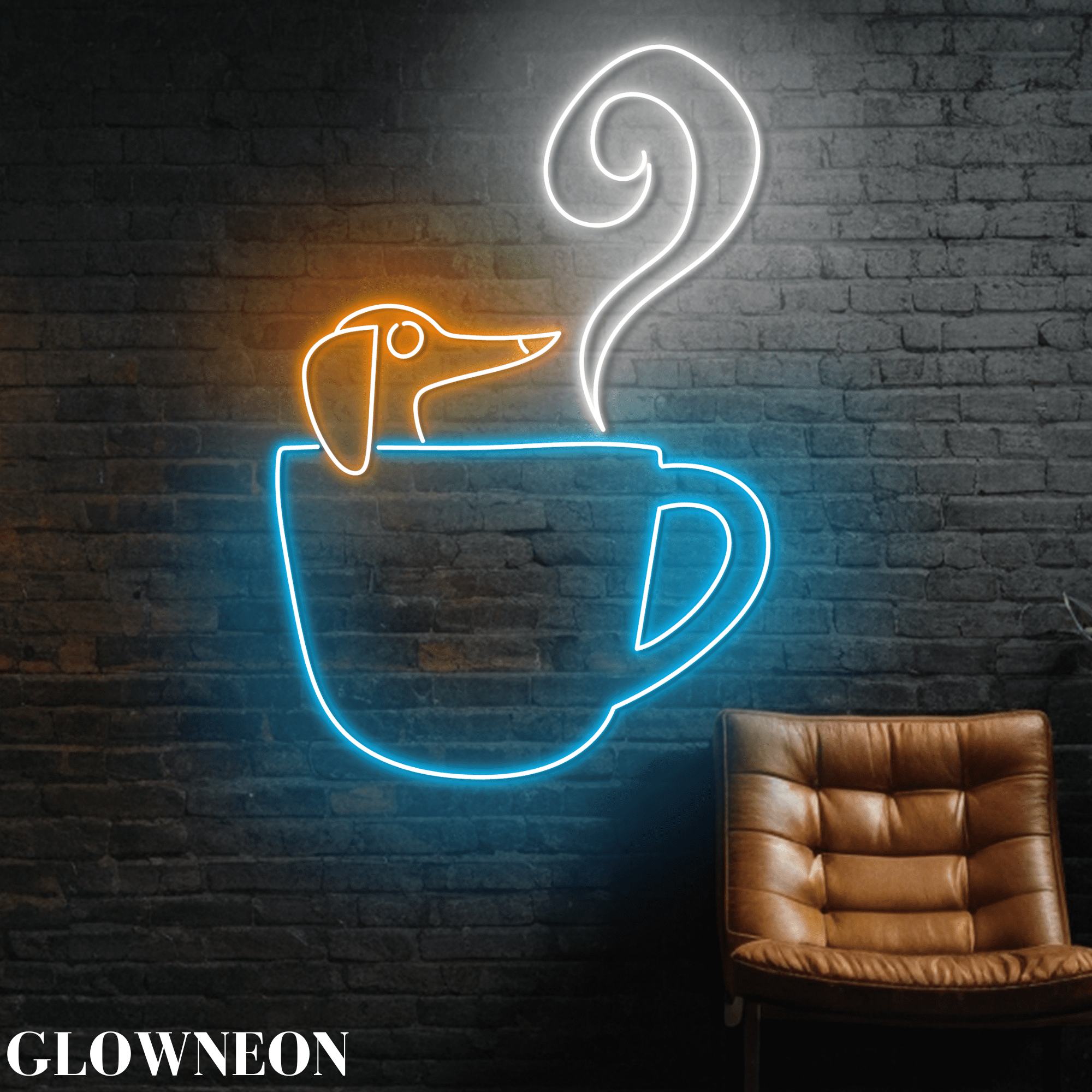 Glowneon Dog Coffee Neon Lights, Dog In Coffee Cup Led Lights Decor ...