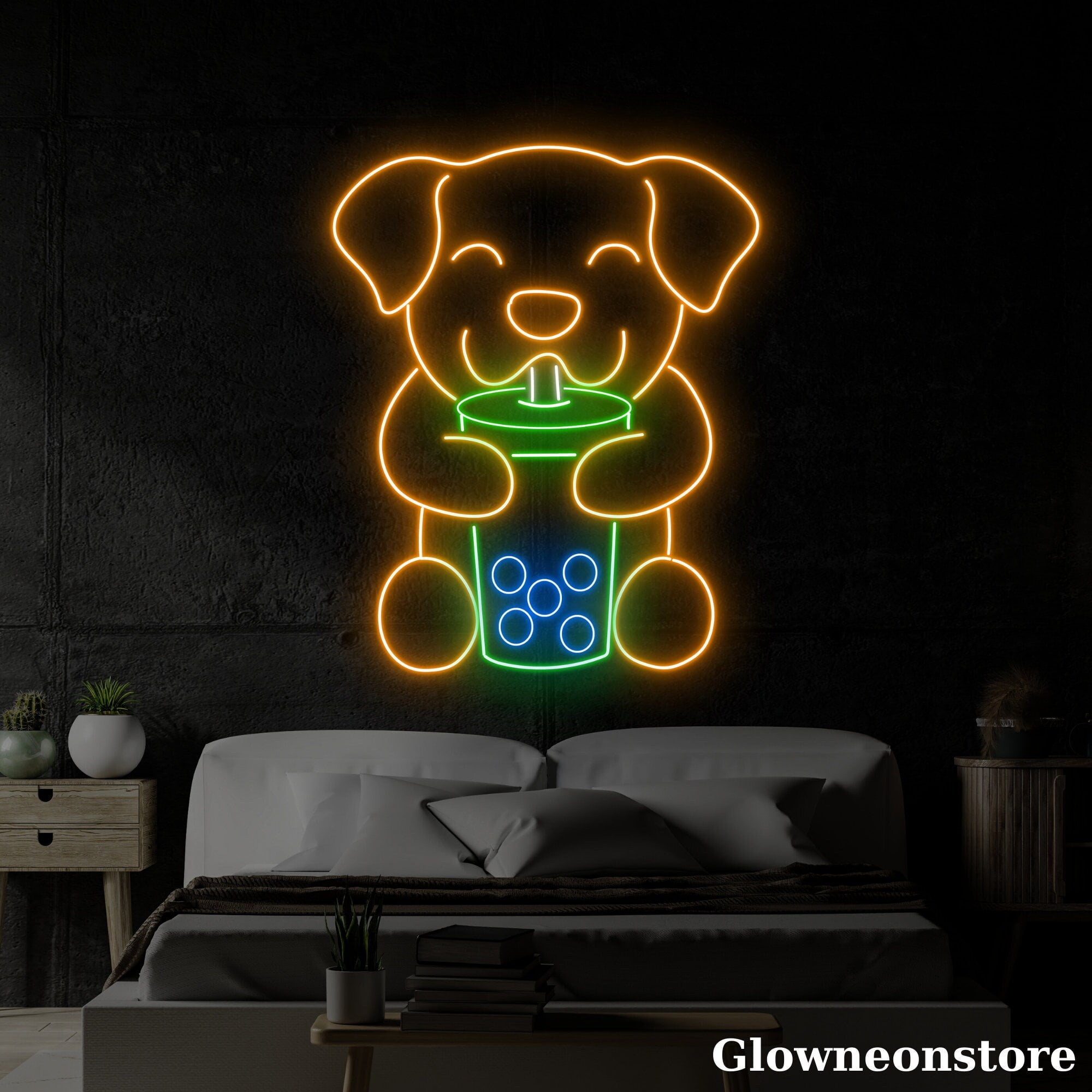 Glowneon Dog Drink Bubble Tea Neon Sign, Bubble Tea Led Sign, Boba Tea ...