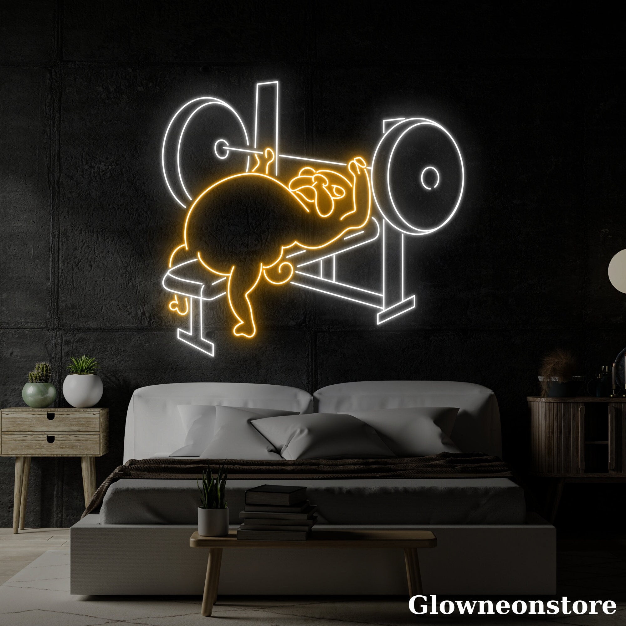 Glowneon Dog Fitness Neon Sign, Bulldog Do Exercise Led Sign, Gym Room ...