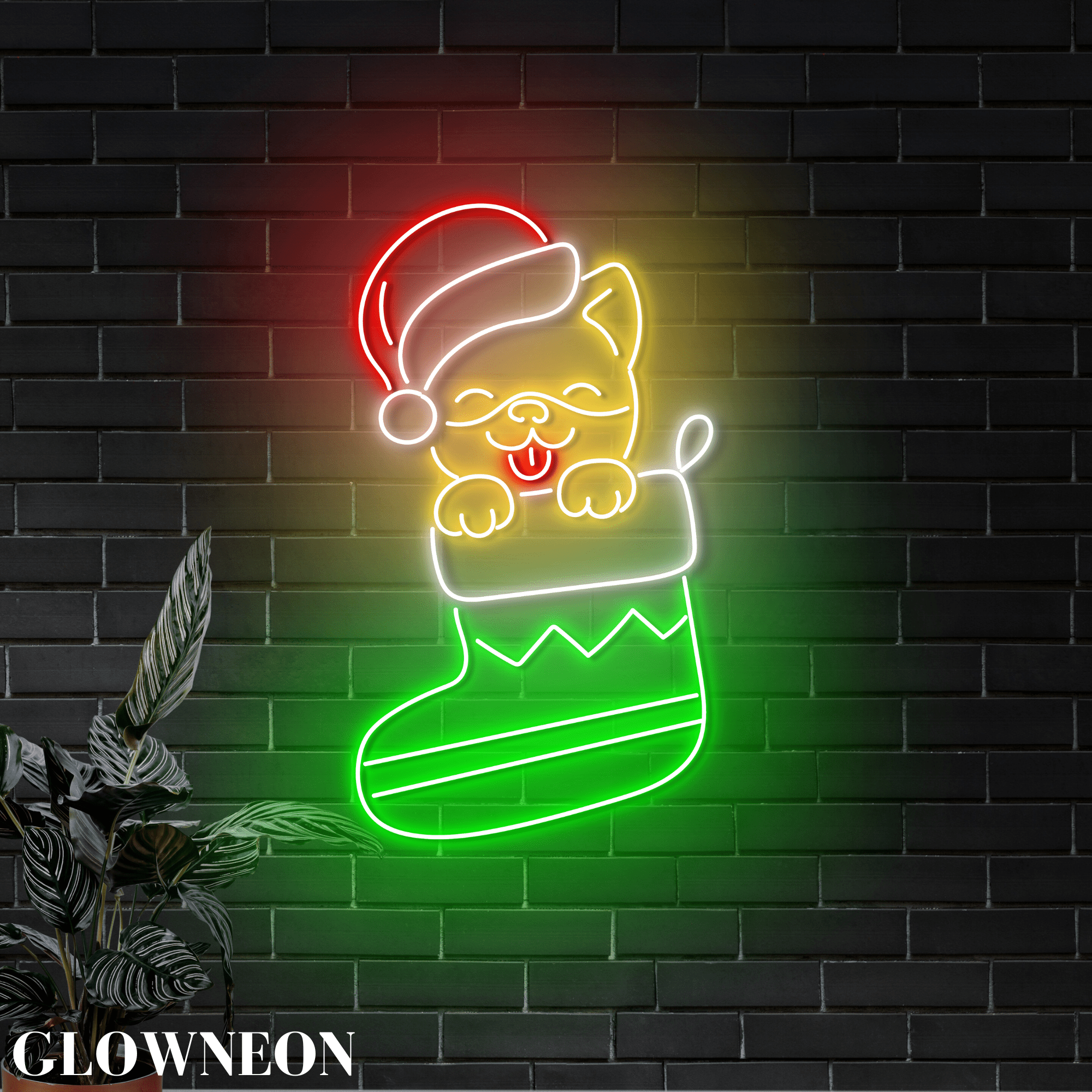 Glowneon Dog In Christmas Sock Neon Sign, Christmas Dog Clinic Decor ...