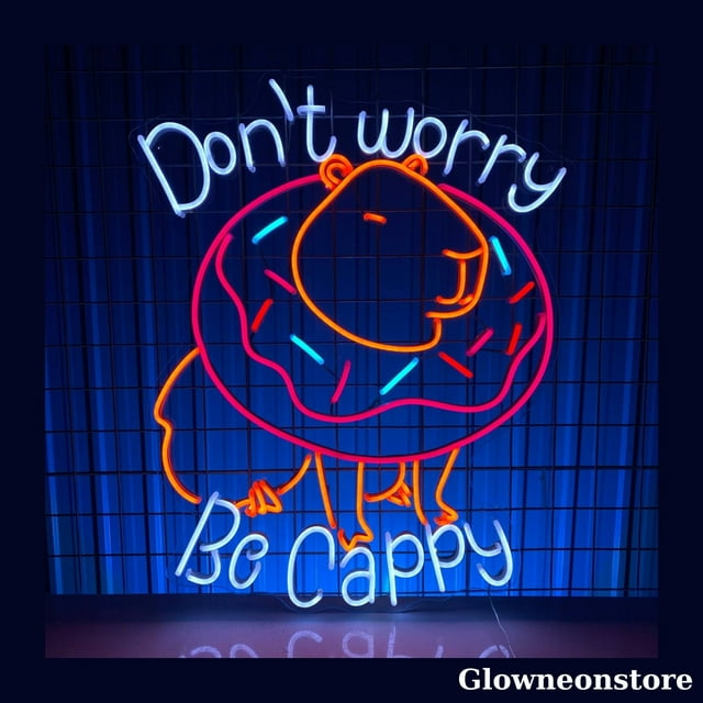 Glowneon Dont Worry Be Cappy Neon Sign Donut Capybara Led Sign