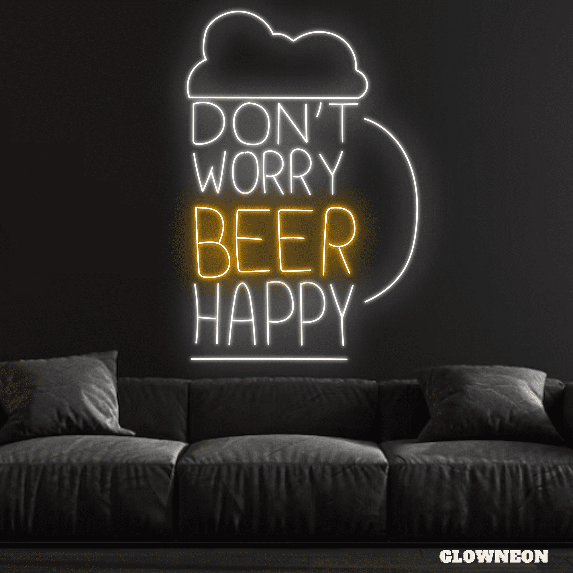 Glowneon Don't Worry Beer Happy Neon Sign, Bar Decor, Bar LED Sign ...