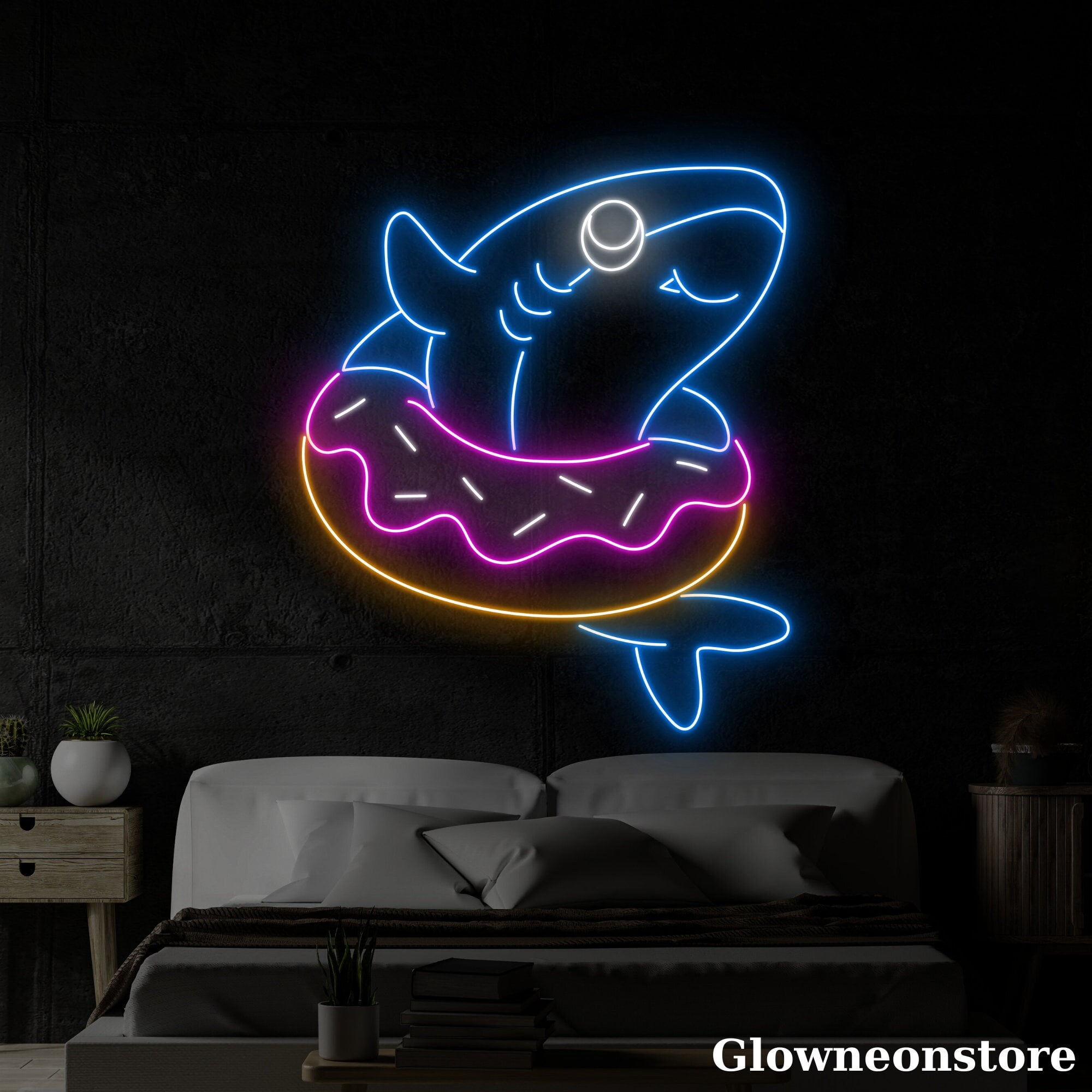 Glowneon Donut Baby Shark Neon Sign, Donut Shark LED Sign, Welcome Open ...