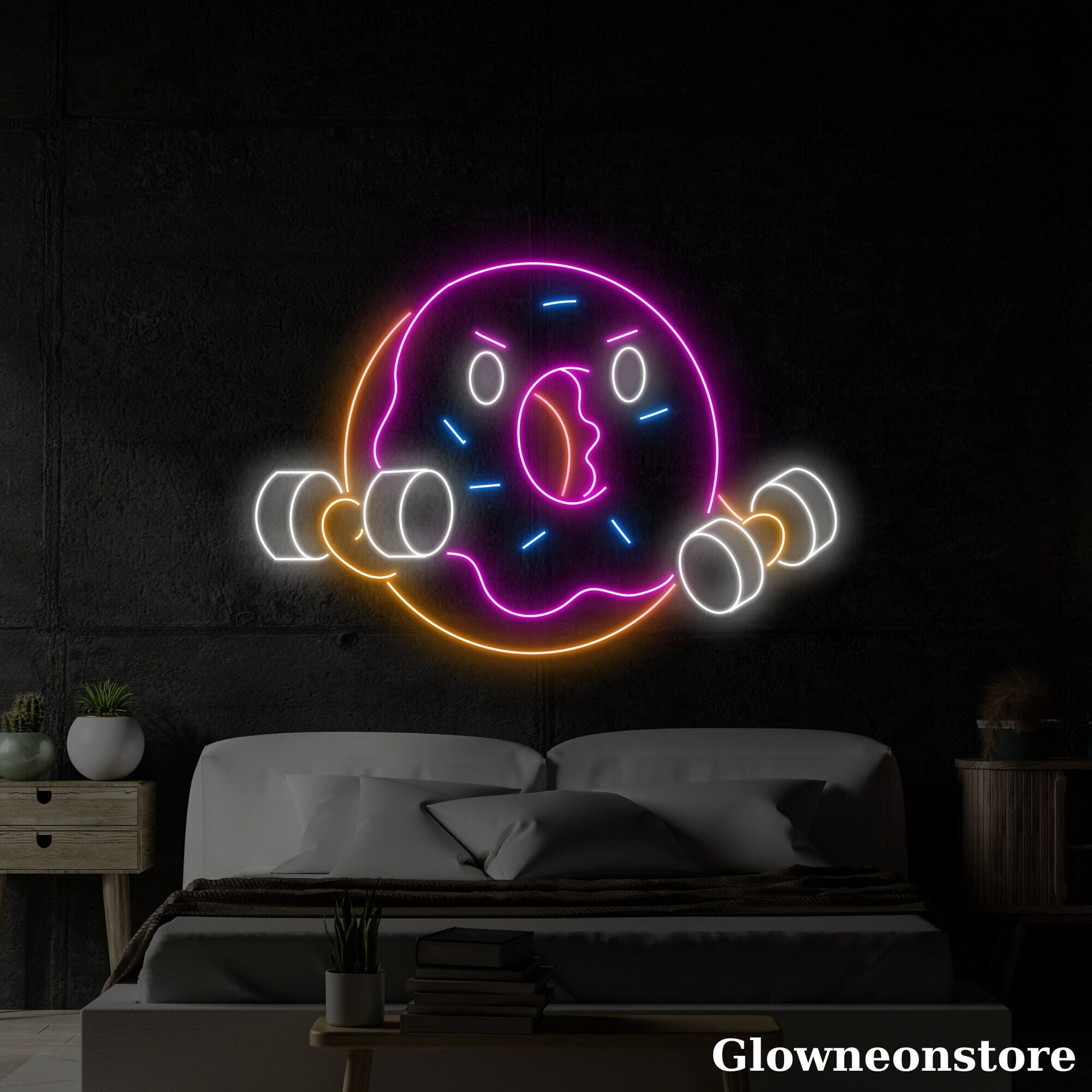 Glowneon Donut Lifting Neon Sign, Donut Weightlifting LED Sign, Donut ...