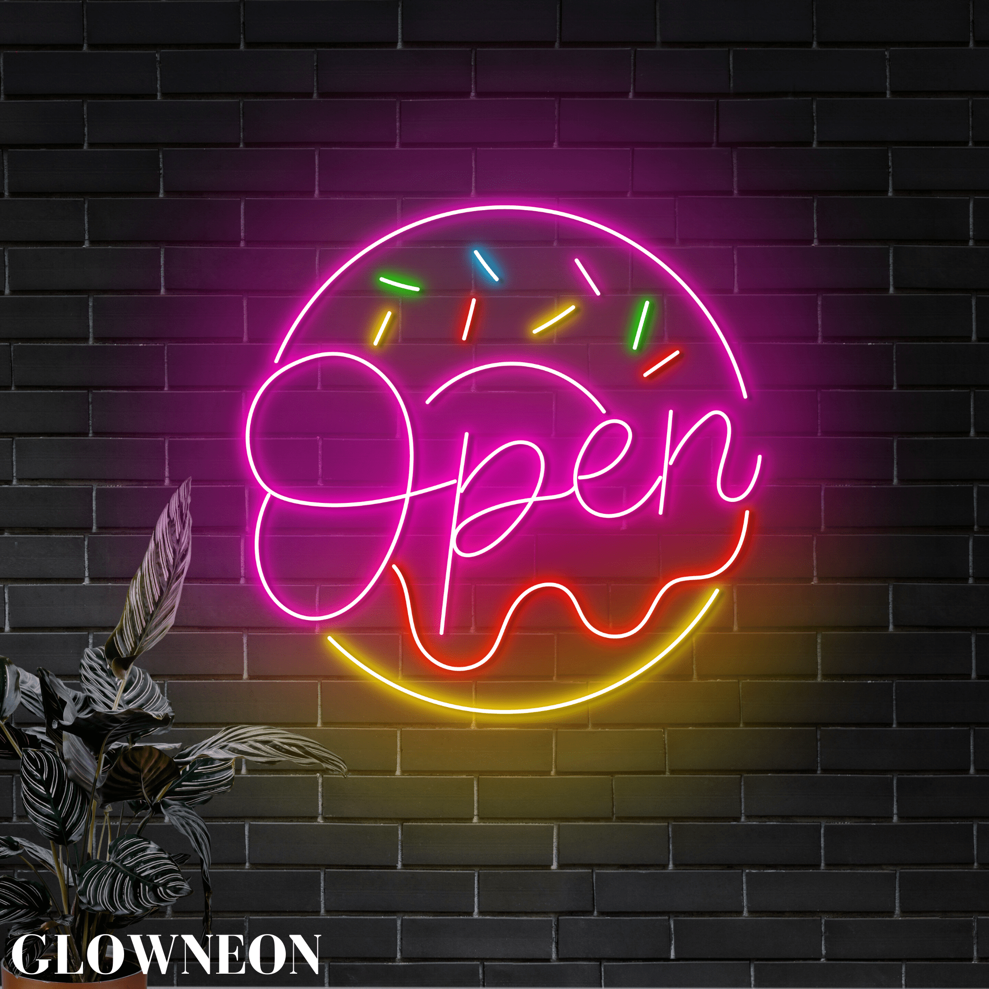Glowneon Donut Open Neon Sign, Donut Cake Bakery Shop Led Wall Decor ...