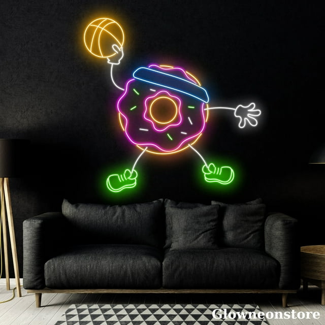 Glowneon Donut Playing Basketball Neon Sign, Donut Playing Sport LED ...
