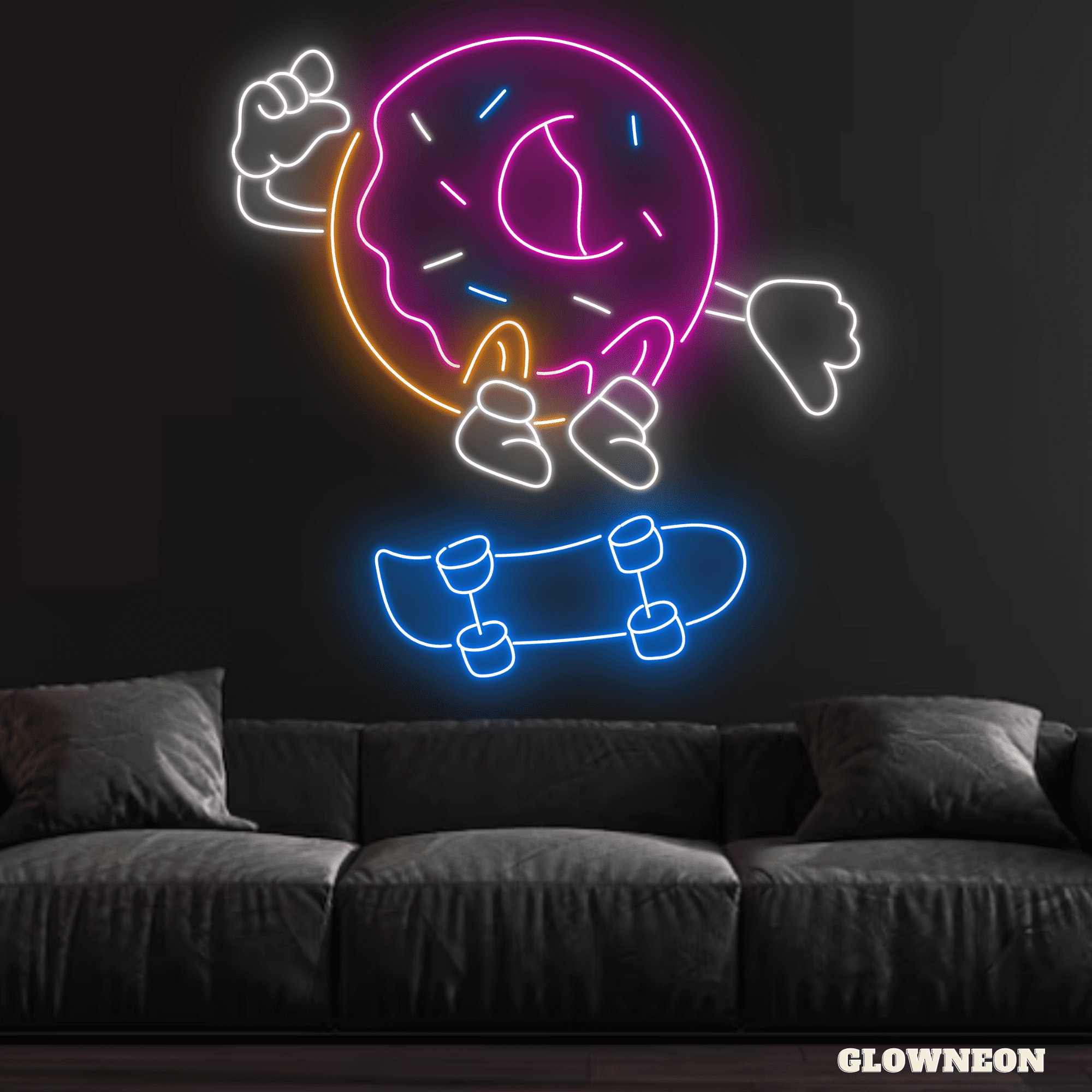 Glowneon Donut Skateboard Neon Sign, Donut Decor, Donut LED Sign ...