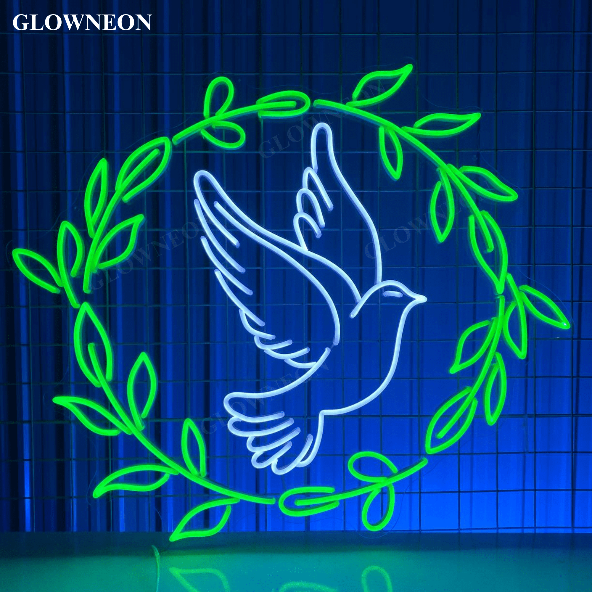 Glowneon Dove Leaf Wreath Christmas Neon Sign, Dove Peace Xmas Decor ...