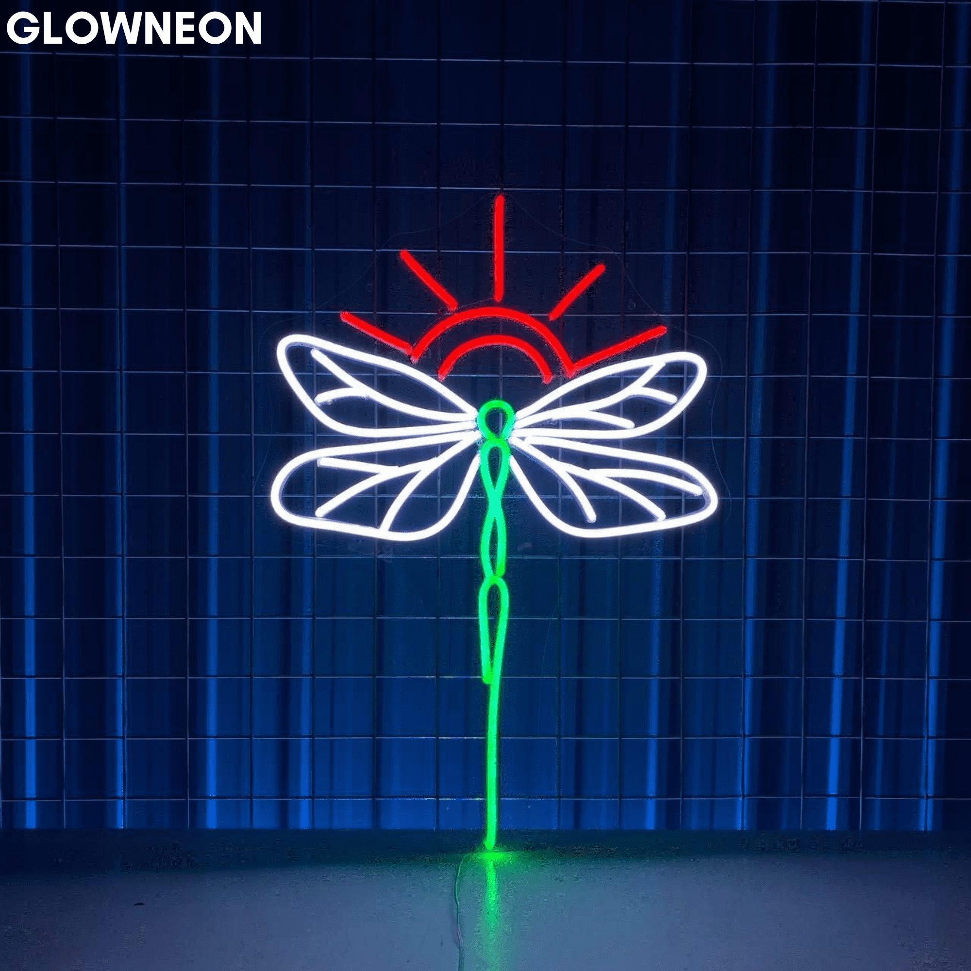 Glowneon Dragonfly With Sun Neon Sign, Dragonfly Sunrise Wall Led Art ...