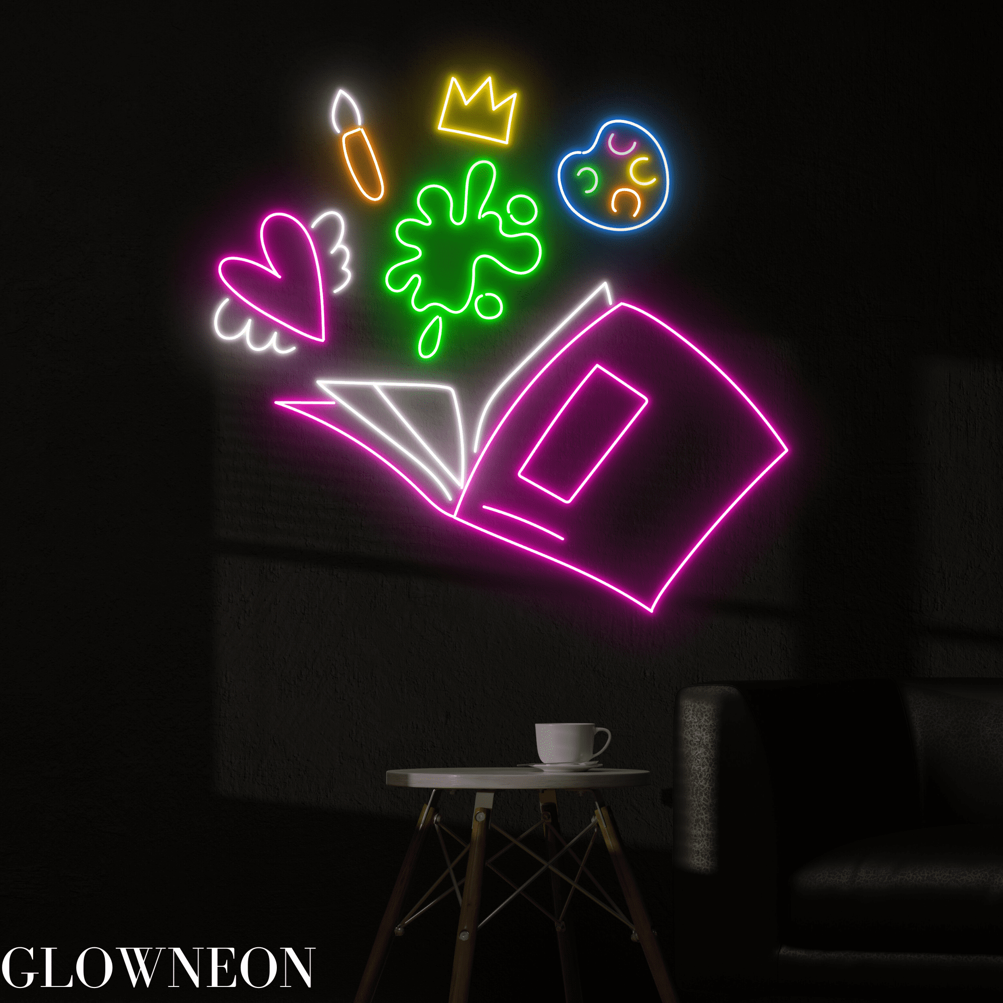 Glowneon Drawing Book Neon Sign, Abstract Book Led Sign, Bookish Gift ...