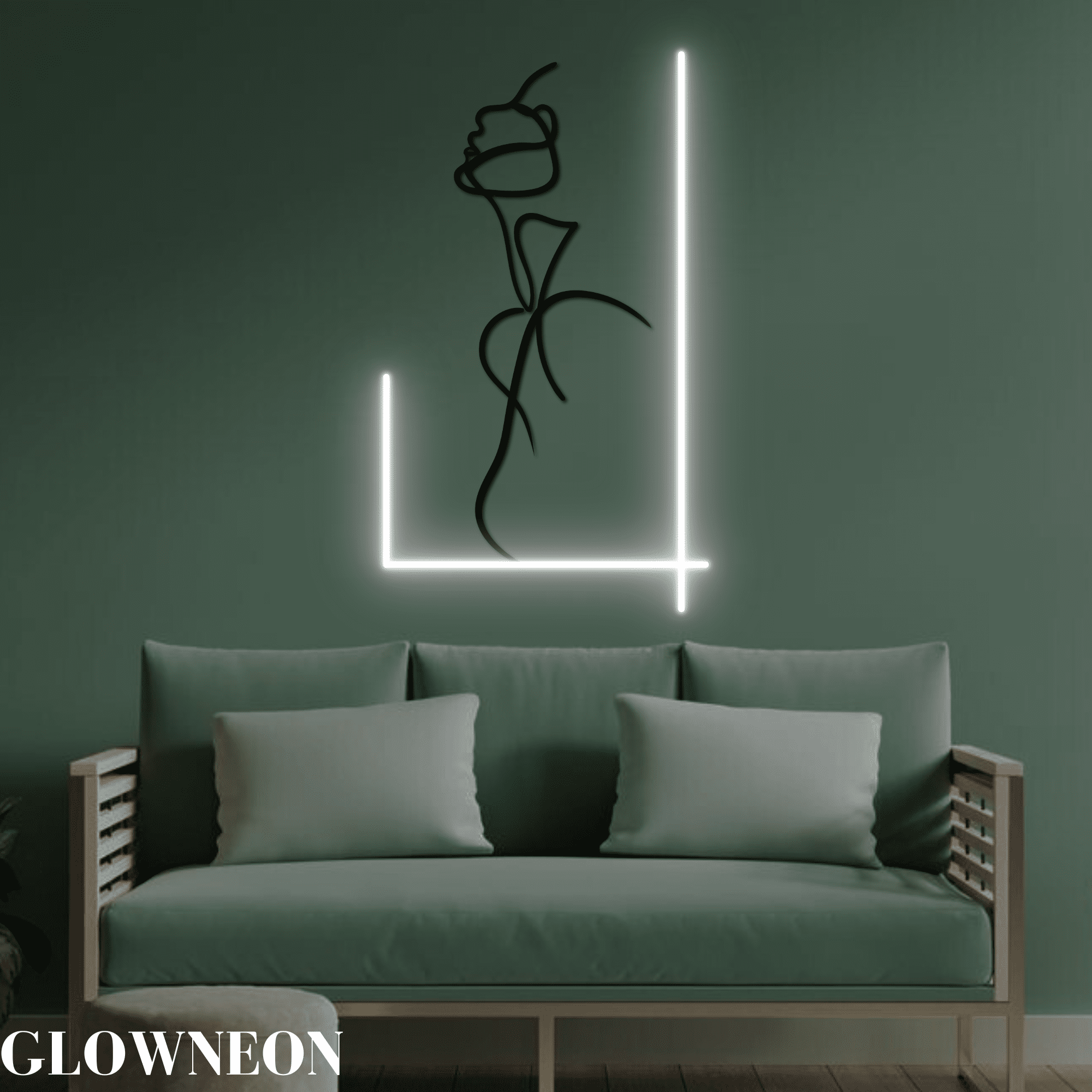 Glowneon Dreaming Girl Face Portrait Wall Art, One Line Girl Face Art ...
