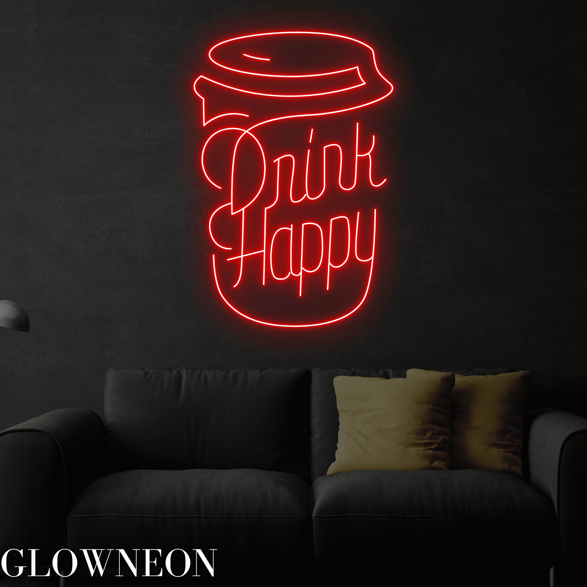 Glowneon Drink Happy Neon Sign, Coffee Shop Wall Art Led Light ...
