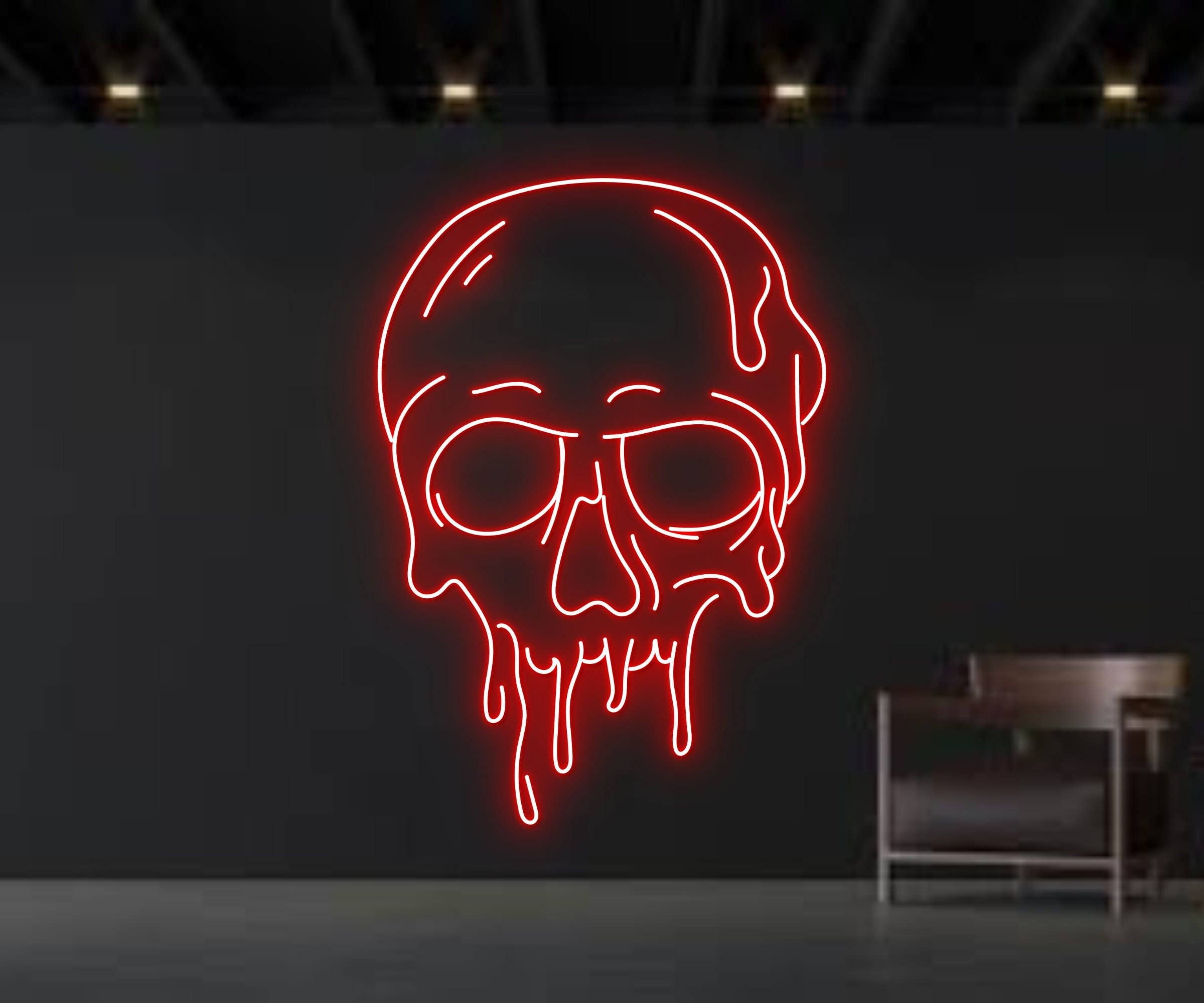 Glowneon Dripping Devil Skull W/ Horn Neon Sign, Halloween Club Decor ...