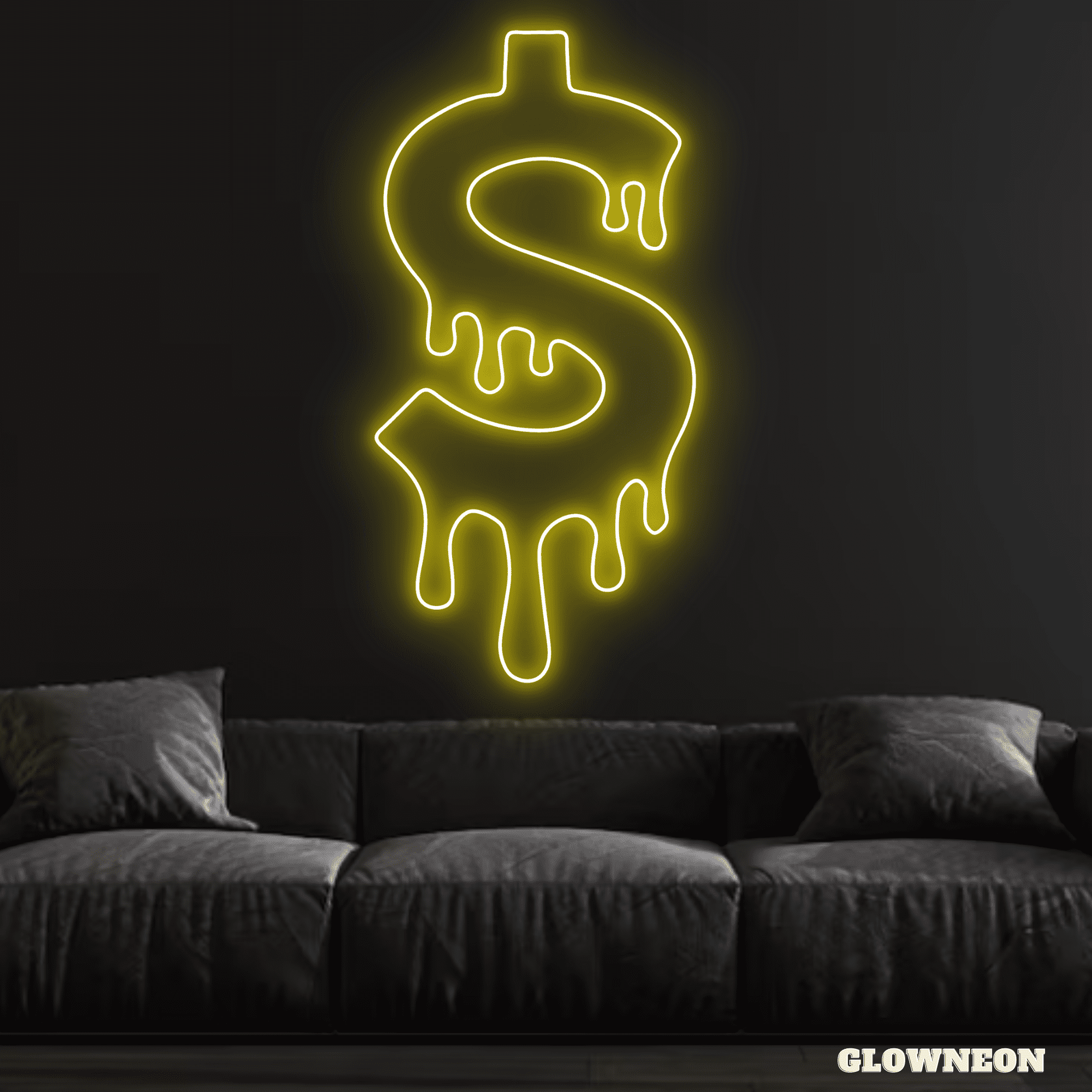 Glowneon Dripping Money Symbol Neon Sign, Money Wall Art, Money Sign ...