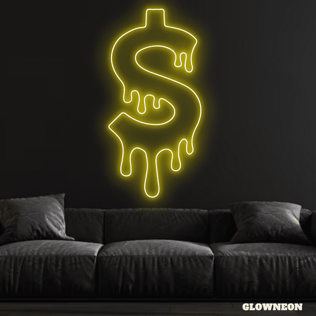 Glowneon Dripping Money Symbol Neon Sign, Money Wall Art, Money Sign ...