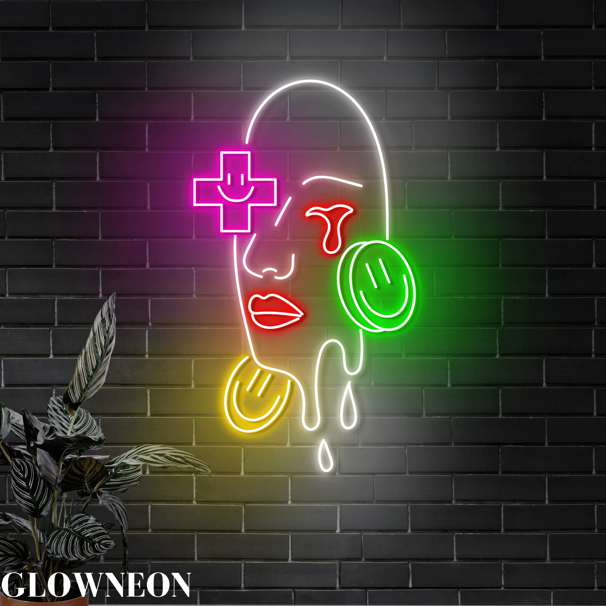Glowneon Dripping Woman Face Led Wall Art, Woman Face Neon Wall Decor ...