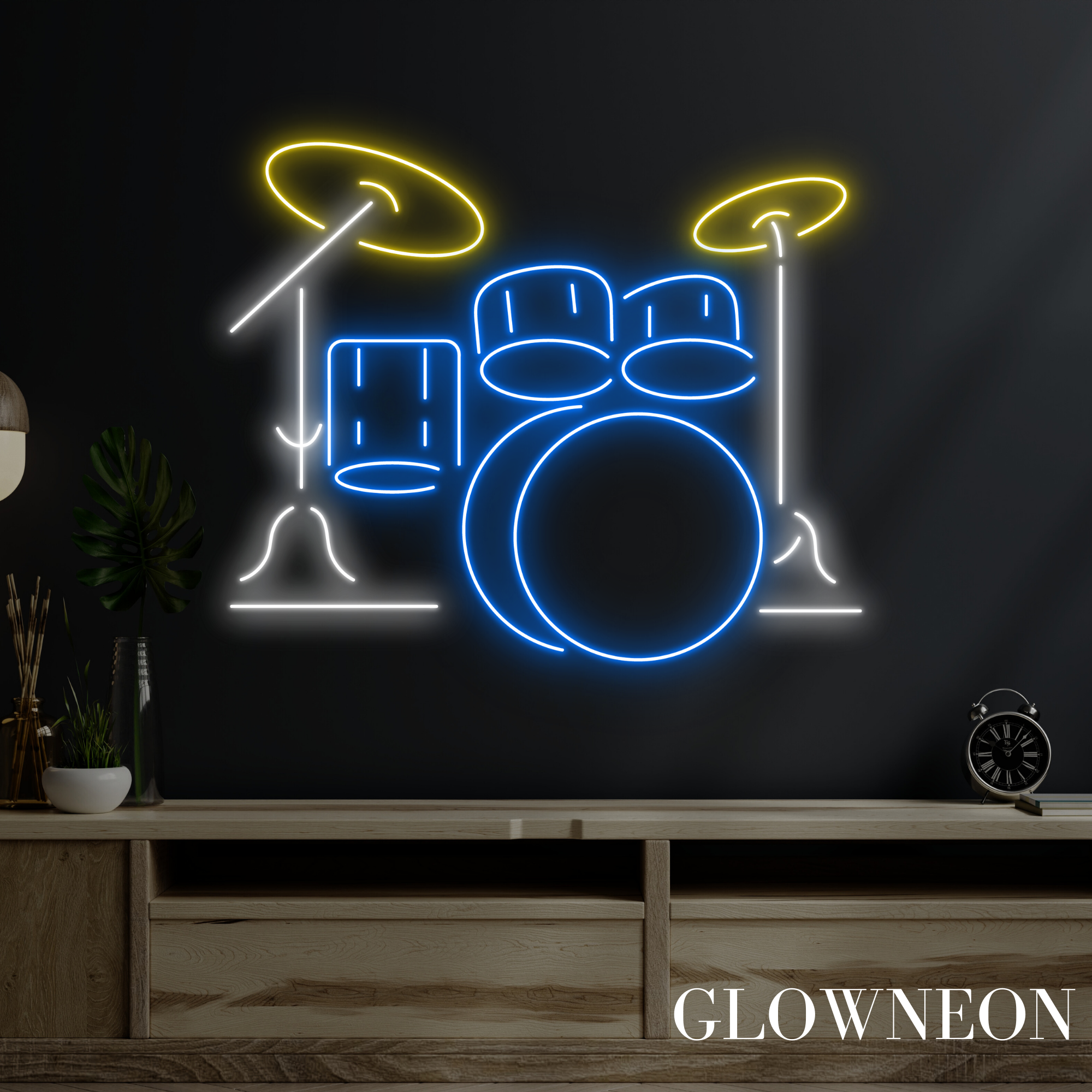 Glowneon Drum Band Neon Sign, Drum Band Led Sign, Music Club Led Sign ...