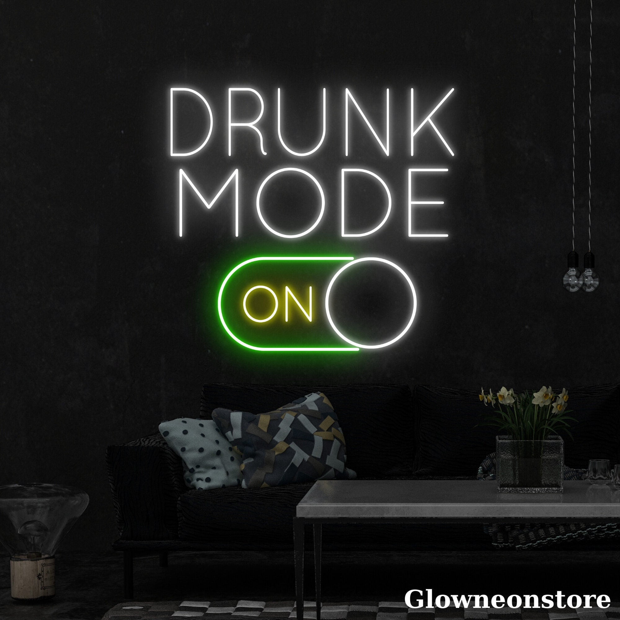 Glowneon Drunk Mode on Neon Sign, Bar Neon Sign, Bar Wall Decor ...