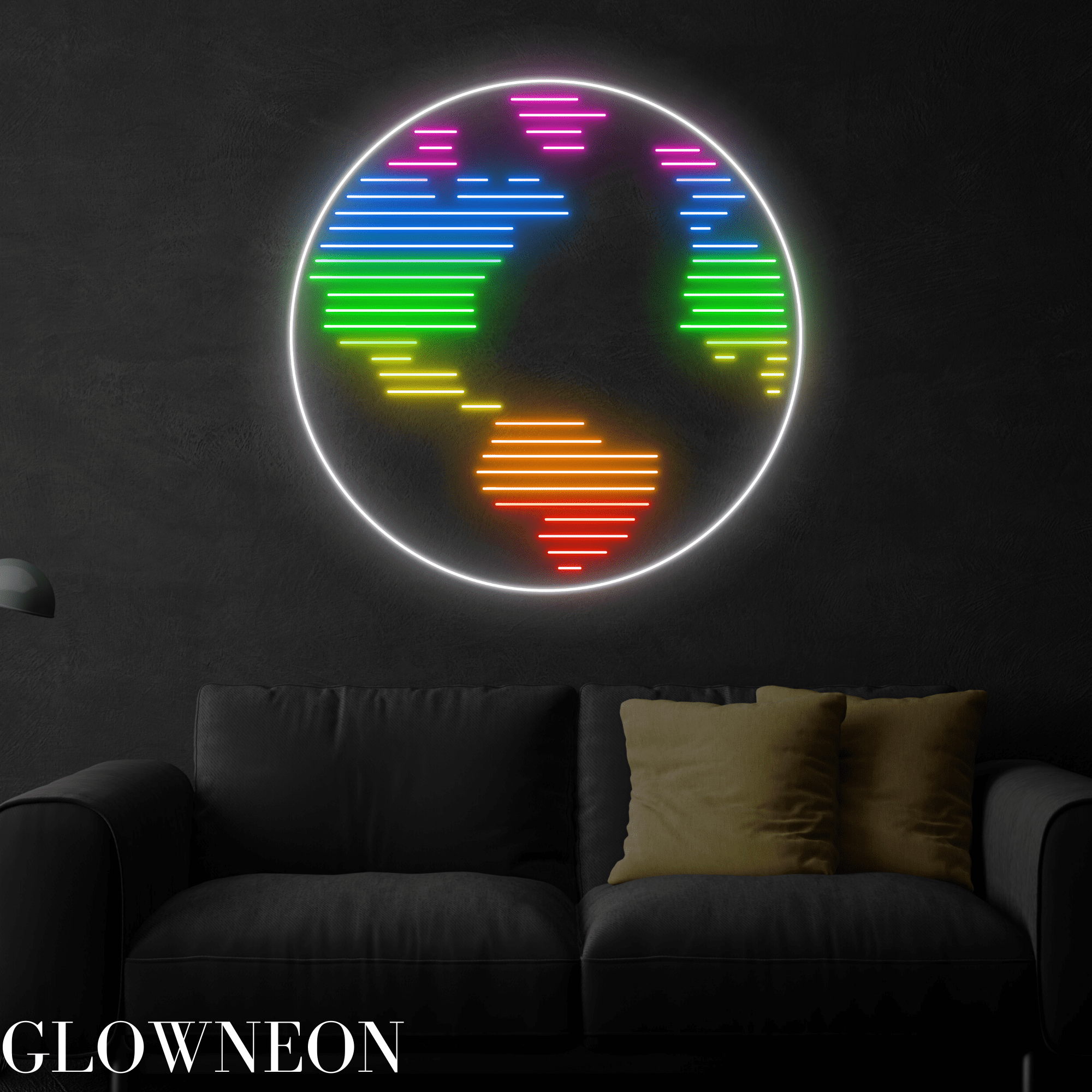 Glowneon Earth Map Neon Sign,Earth Map Led Sign,Earth Map Wall Art ...