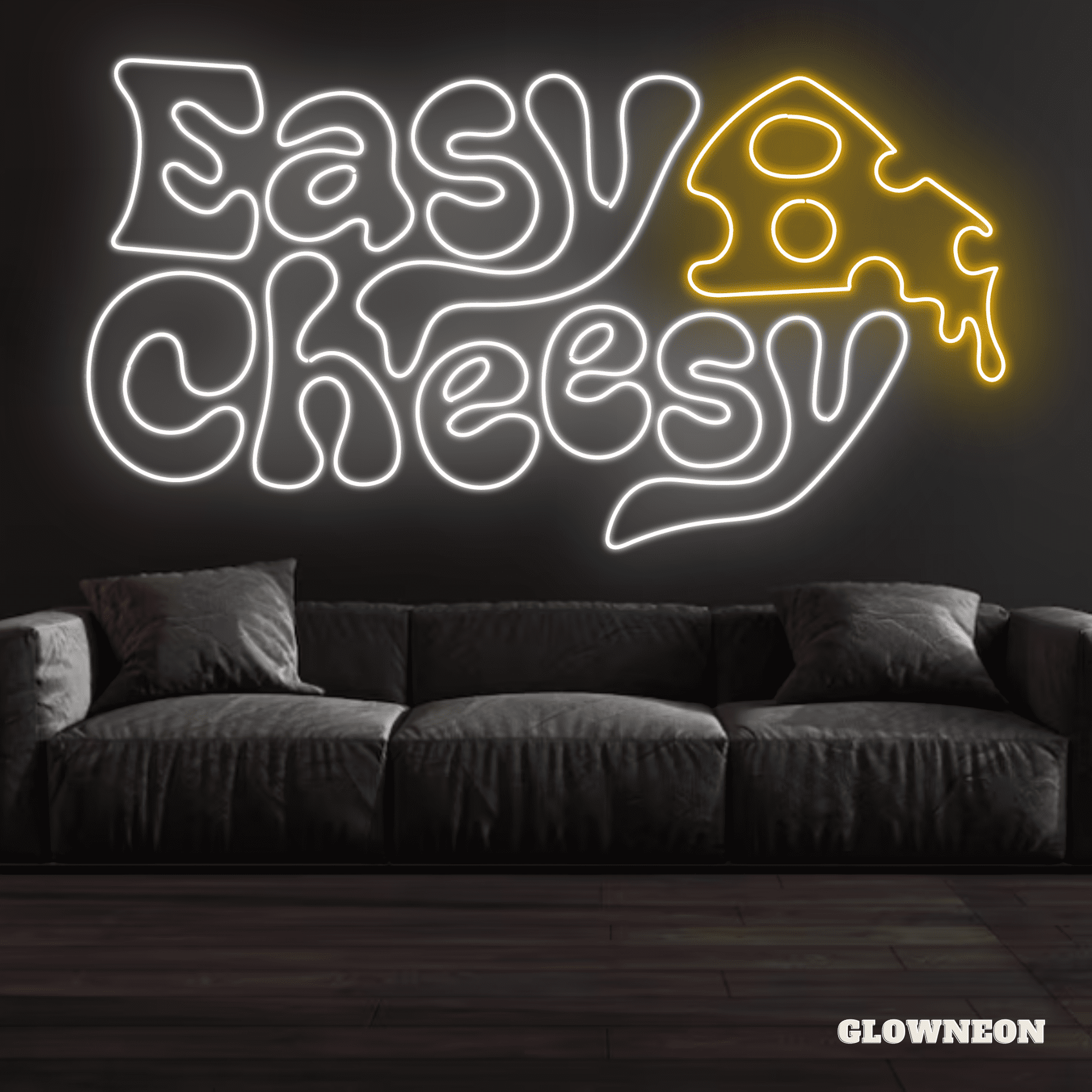 Glowneon Easy Cheesy Neon Sign, Cheese Wall Decor, Restaurant Decor ...
